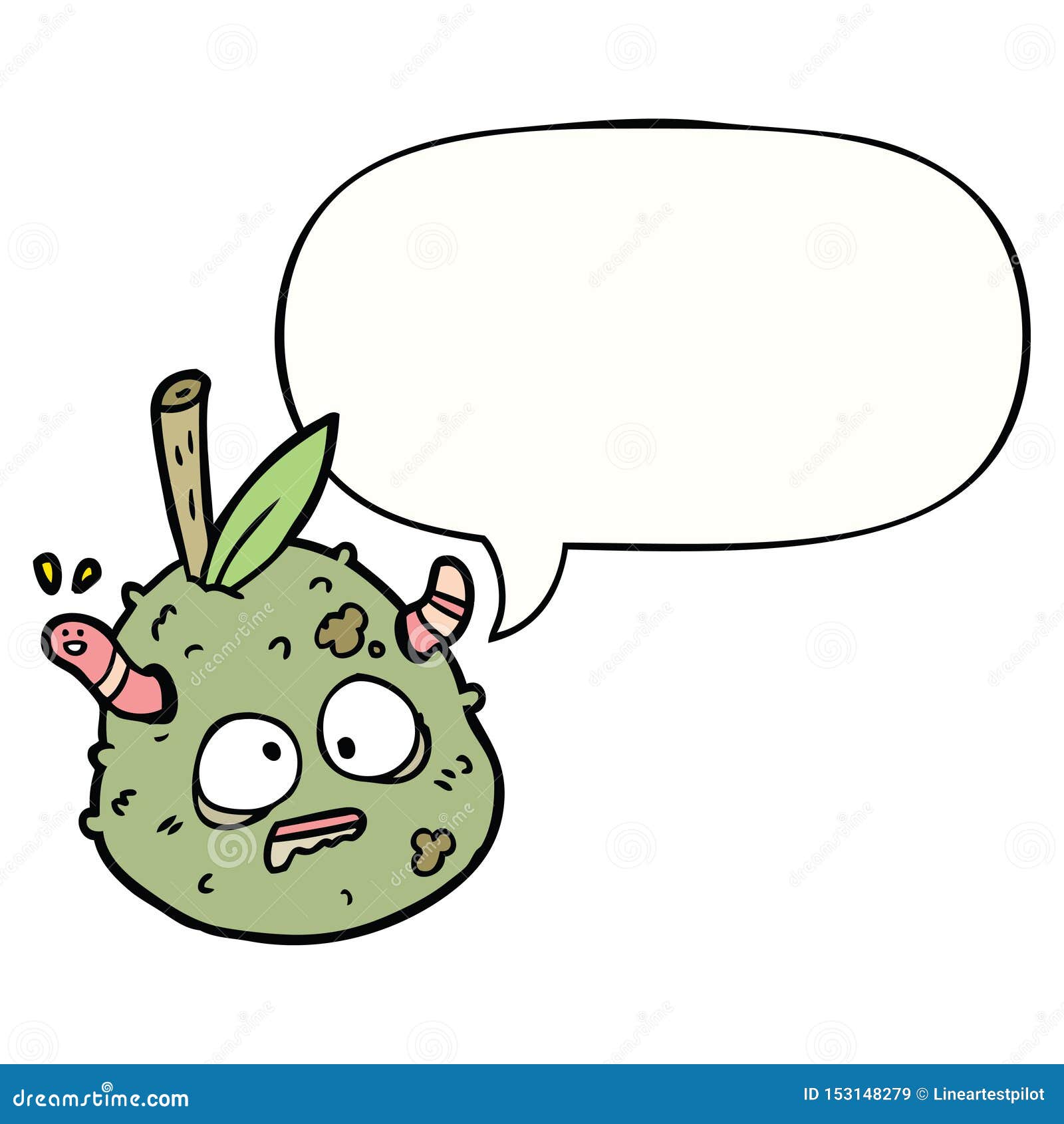 A Creative Cartoon Rotting Old Pear and Worm and Speech Bubble Stock ...