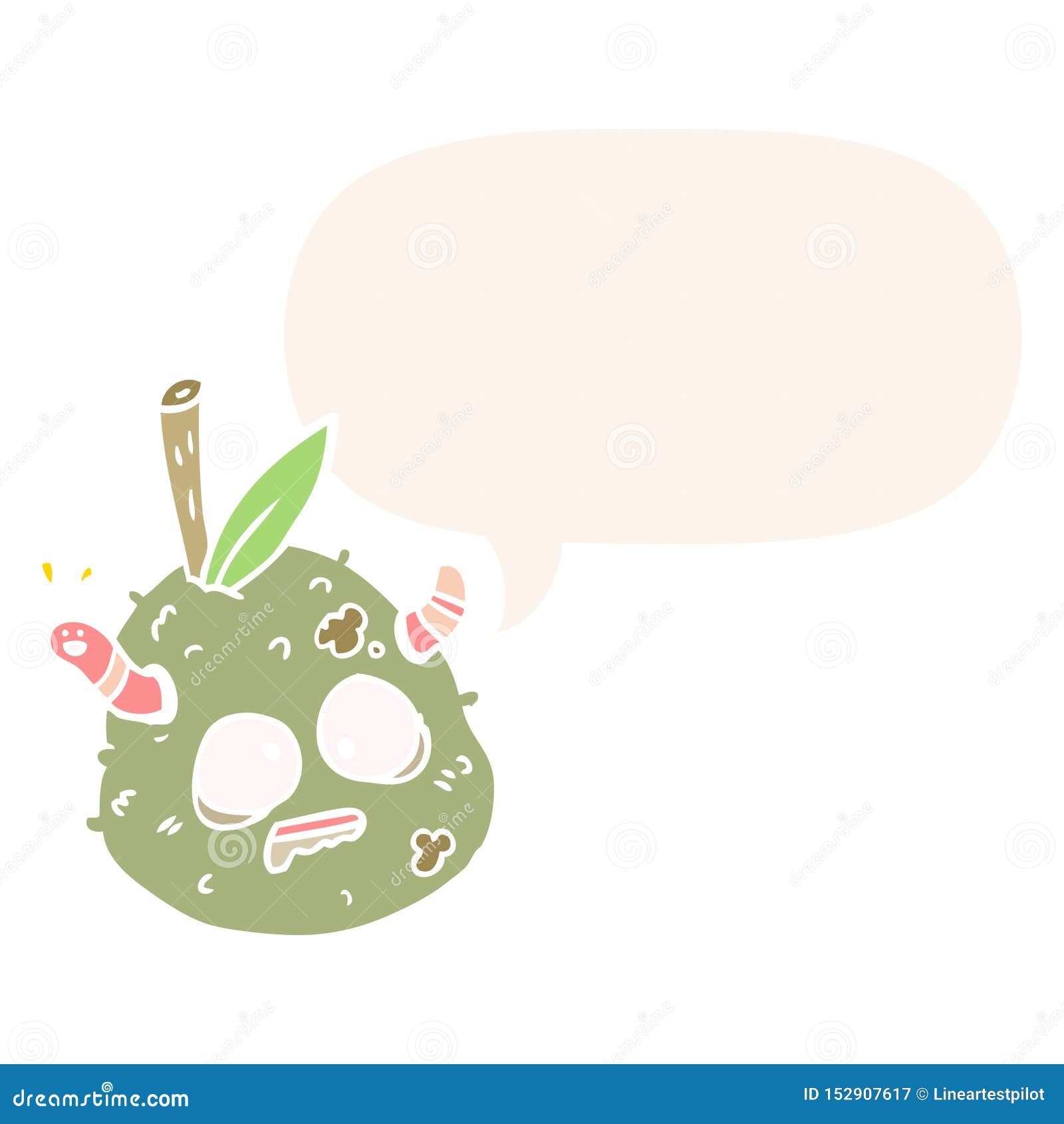 A Creative Cartoon Rotting Old Pear and Worm and Speech Bubble in Retro ...