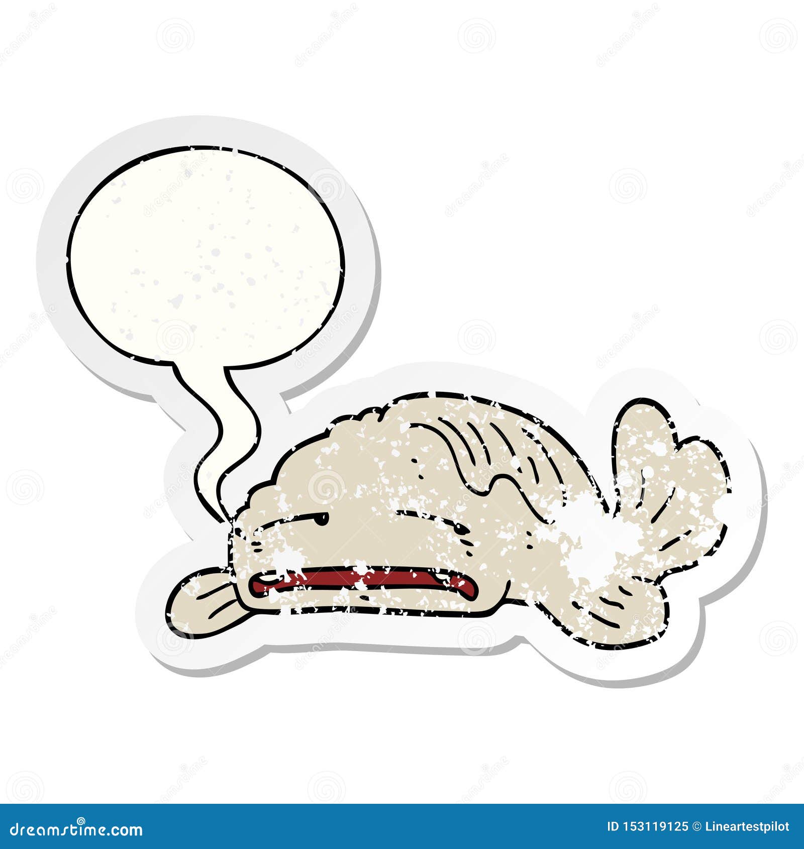 A Creative Cartoon Sad Old Fish and Speech Bubble Distressed Sticker ...