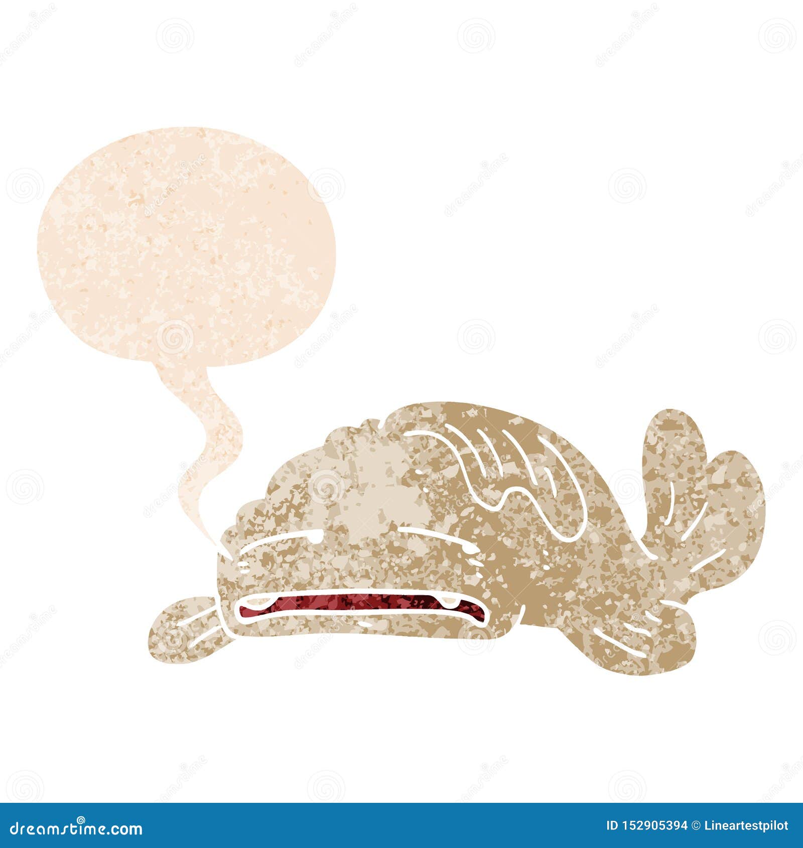 A Creative Cartoon Sad Old Fish and Speech Bubble in Retro Textured ...