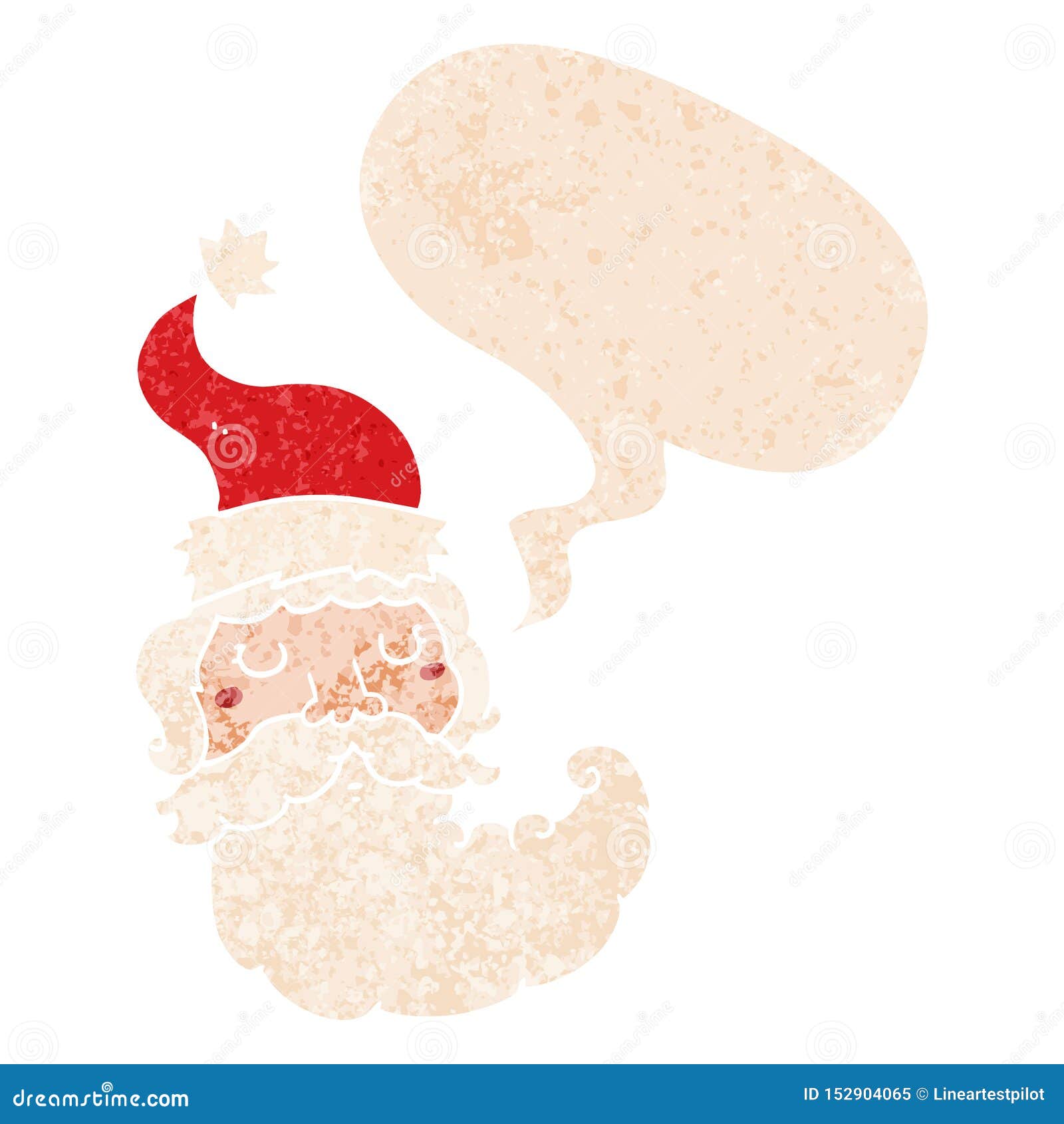 A Creative Cartoon Santa Face and Speech Bubble in Retro Textured Style ...