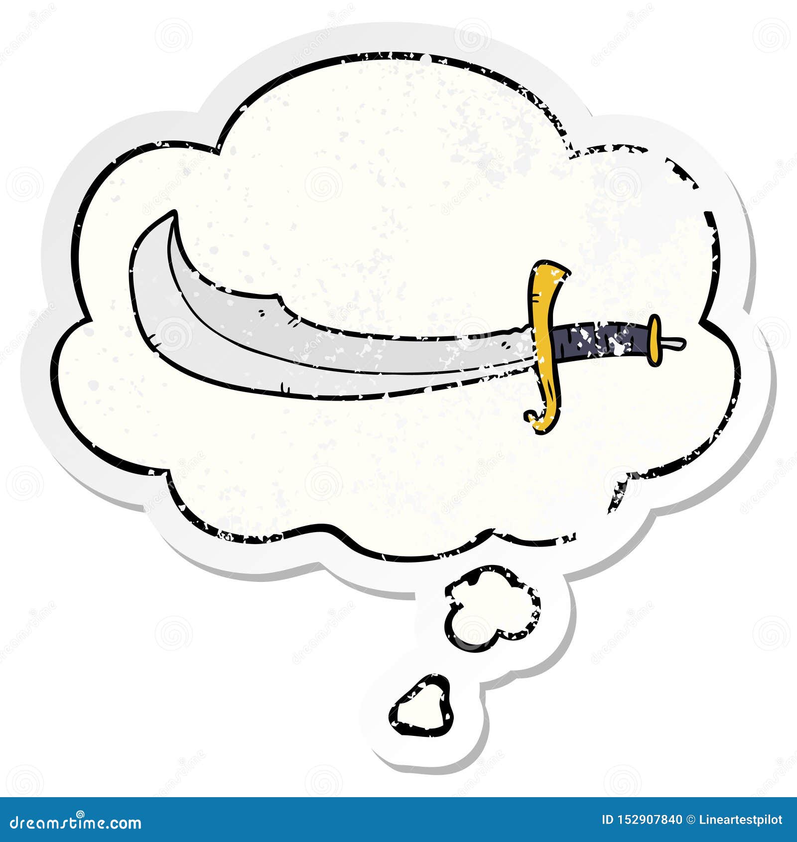 A Creative Cartoon Scimitar and Thought Bubble As a Distressed Worn ...