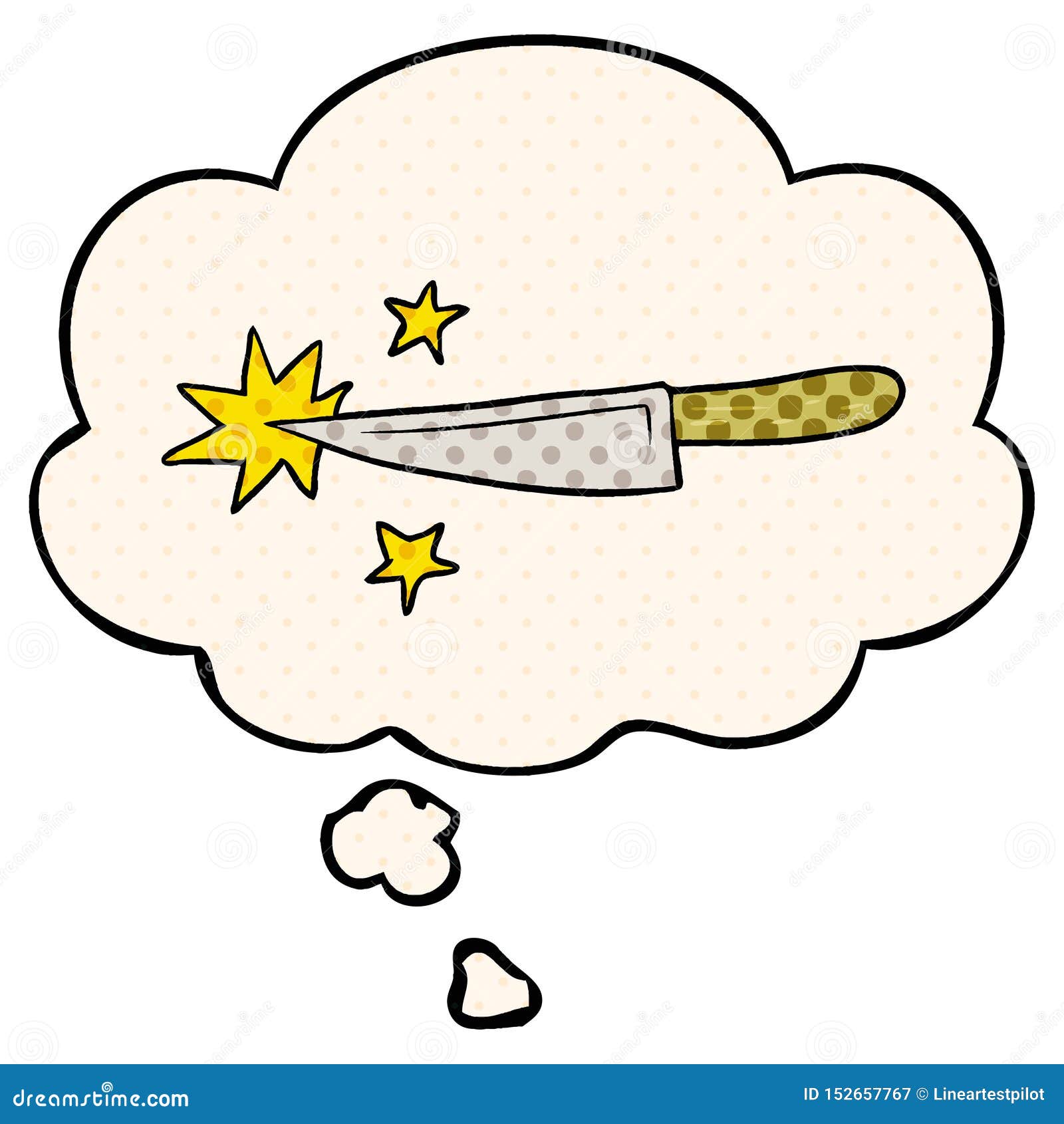 A Creative Cartoon Sharp Kitchen Knife and Thought Bubble in Comic Book ...