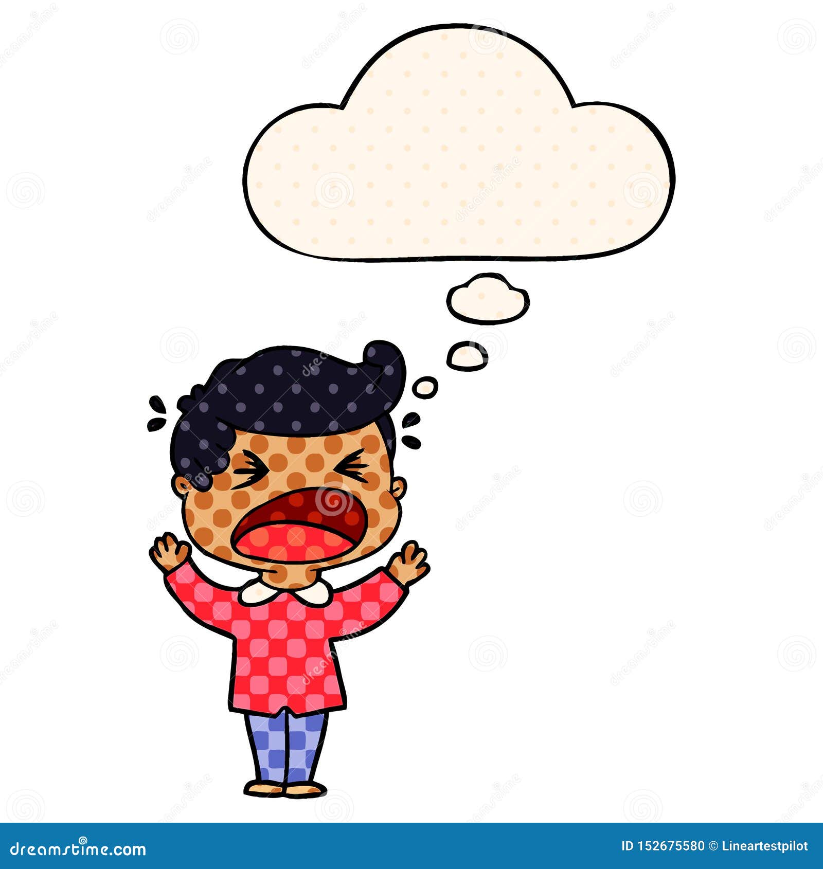 A Creative Cartoon Shouting Man and Thought Bubble in Comic Book Style ...