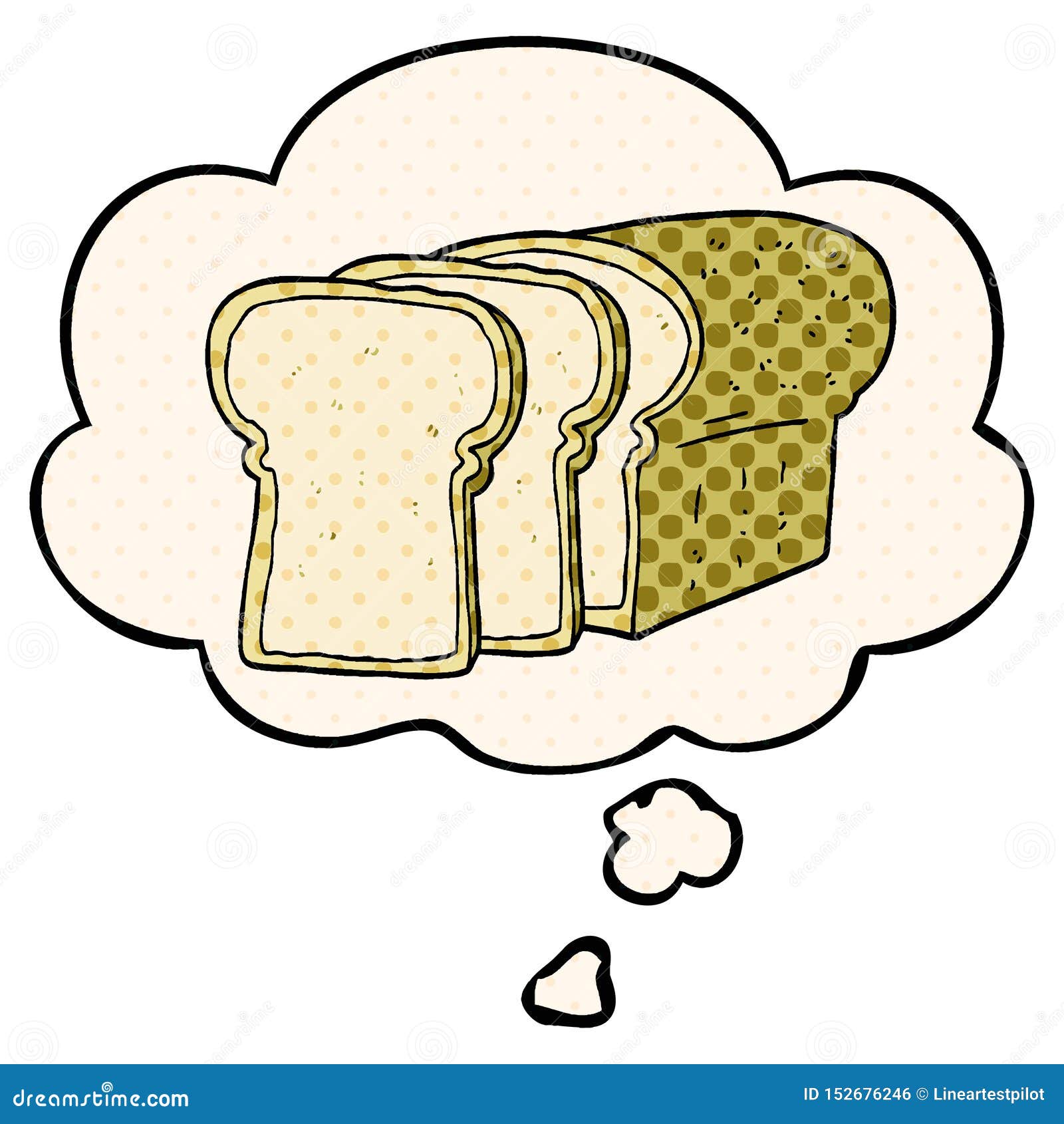 A Creative Cartoon Sliced Bread and Thought Bubble in Comic Book Style ...