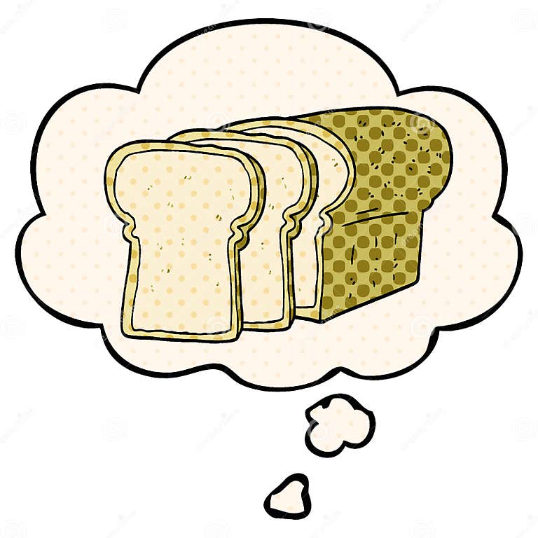 A Creative Cartoon Sliced Bread and Thought Bubble in Comic Book Style ...