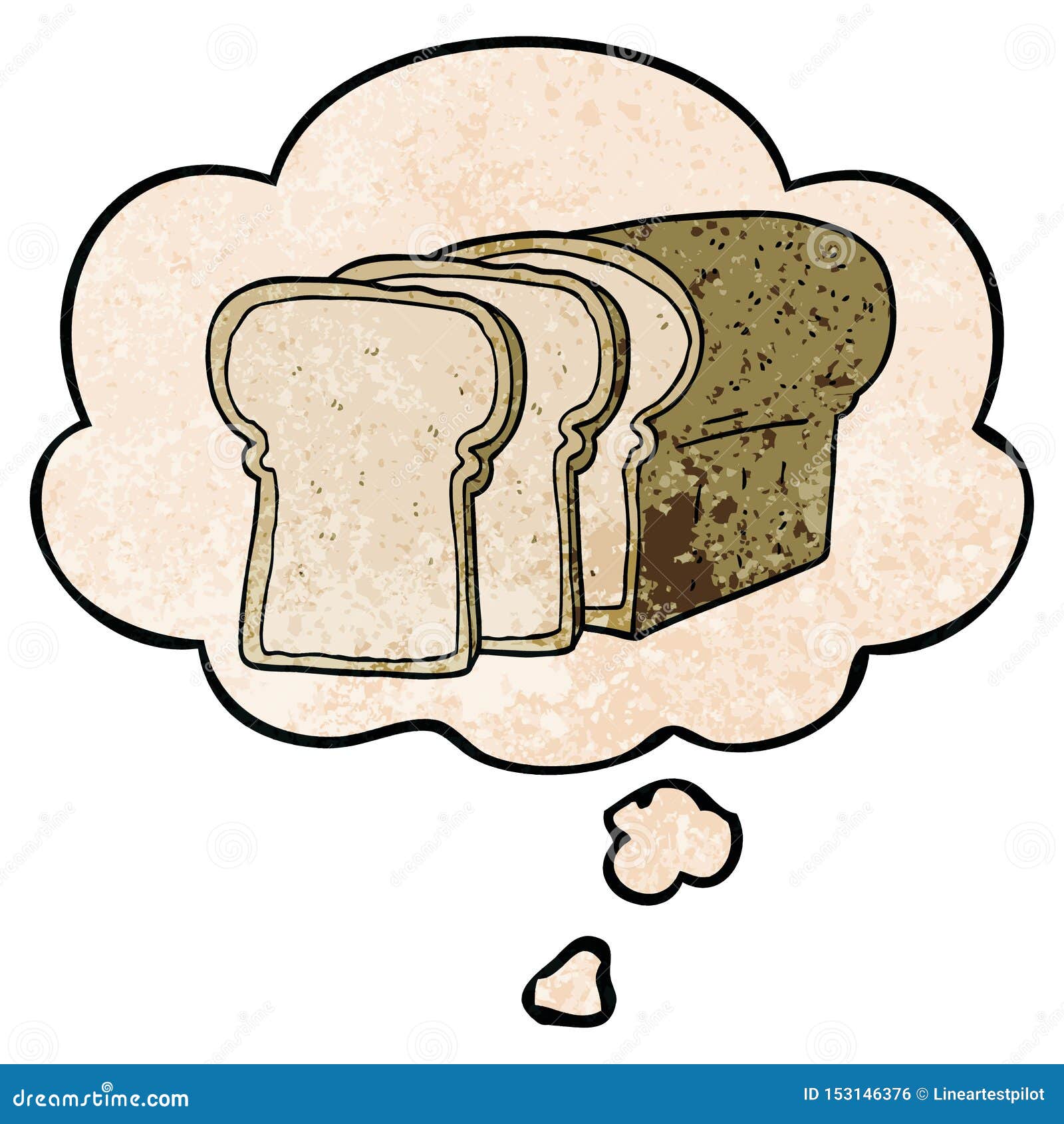 A Creative Cartoon Sliced Bread and Thought Bubble in Grunge Texture ...