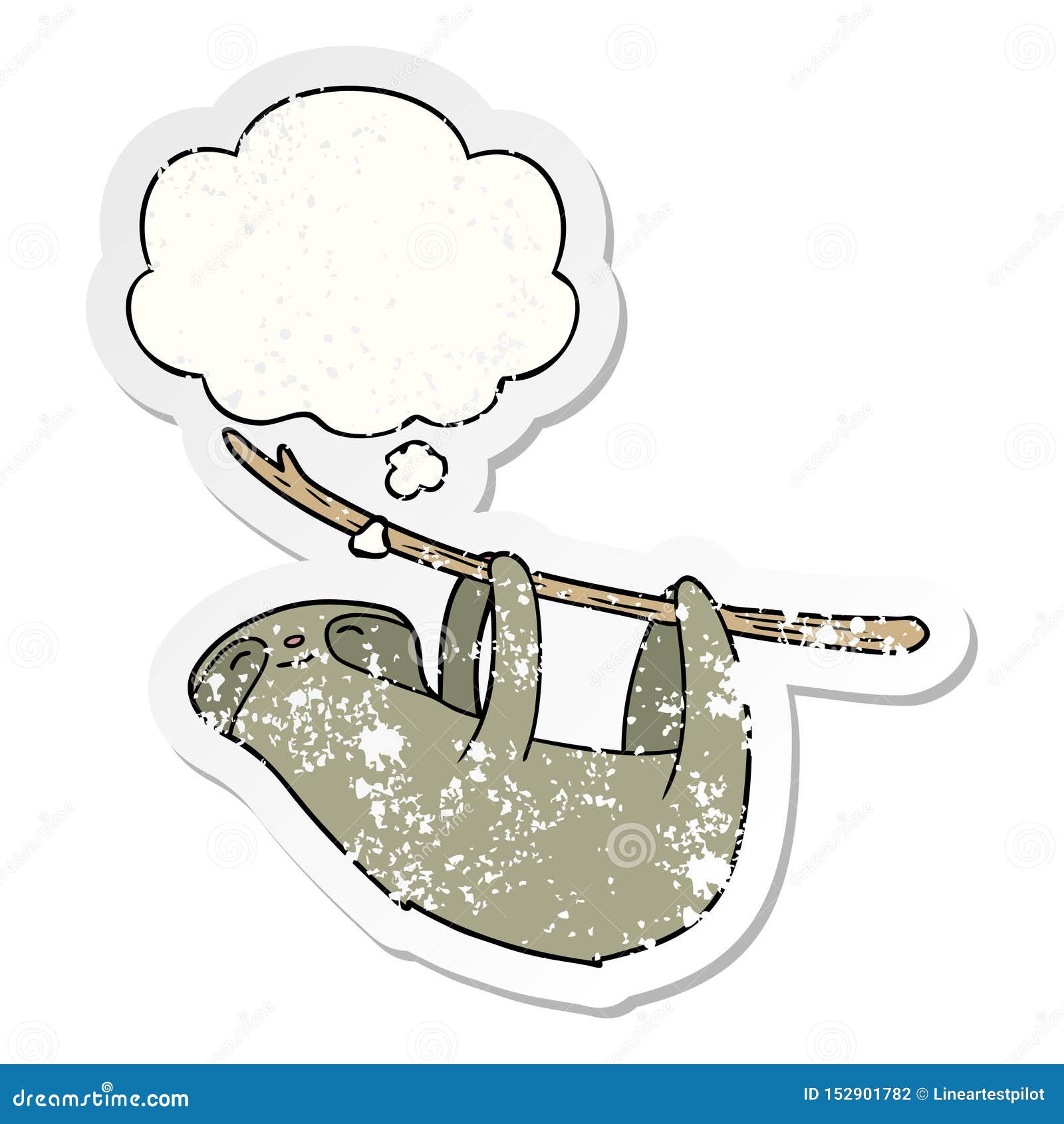 A Creative Cartoon Sloth and Thought Bubble As a Distressed Worn ...