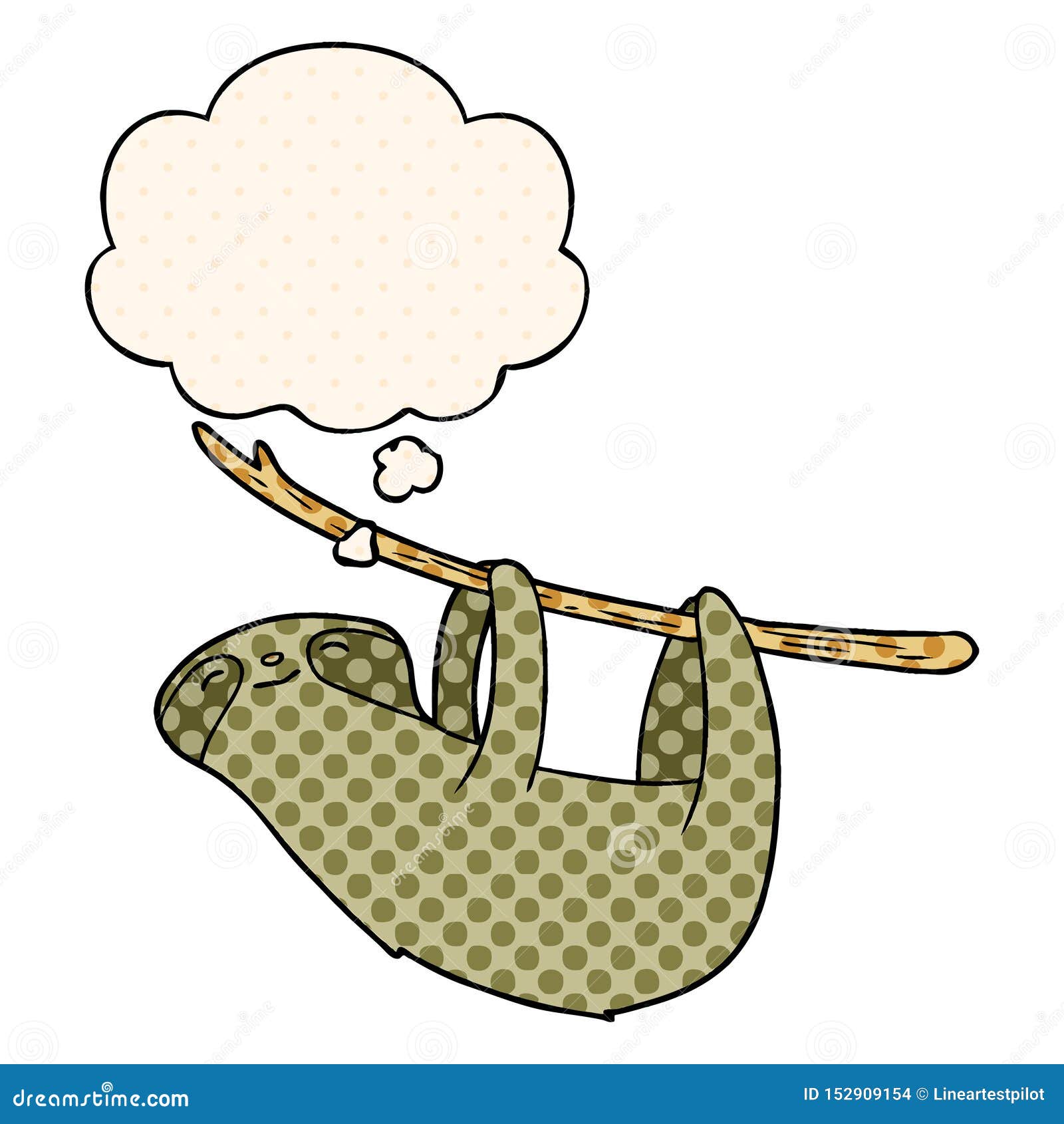 A Creative Cartoon Sloth and Thought Bubble in Comic Book Style Stock ...