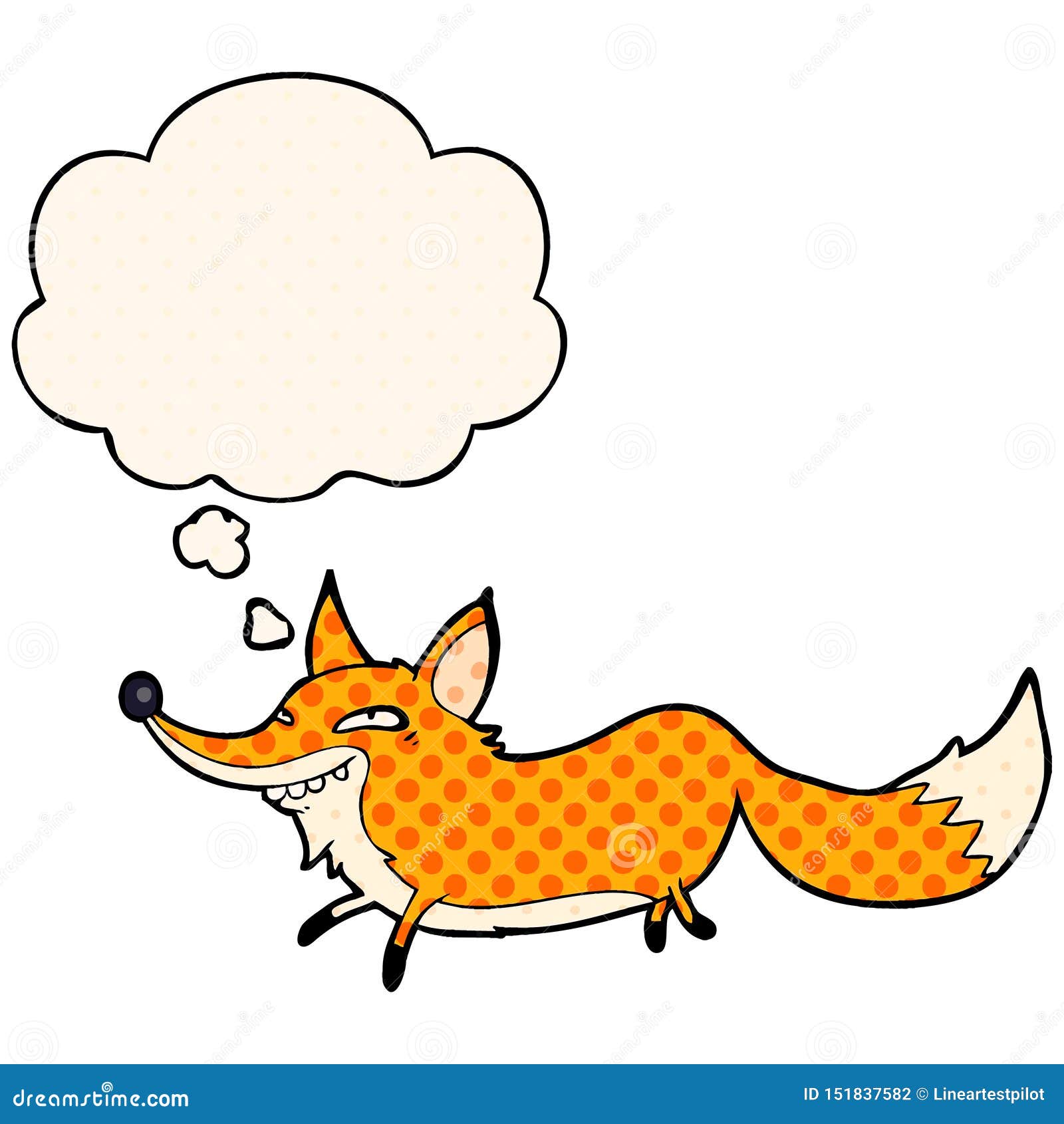 A Creative Cartoon Sly Fox and Thought Bubble in Comic Book Style Stock ...