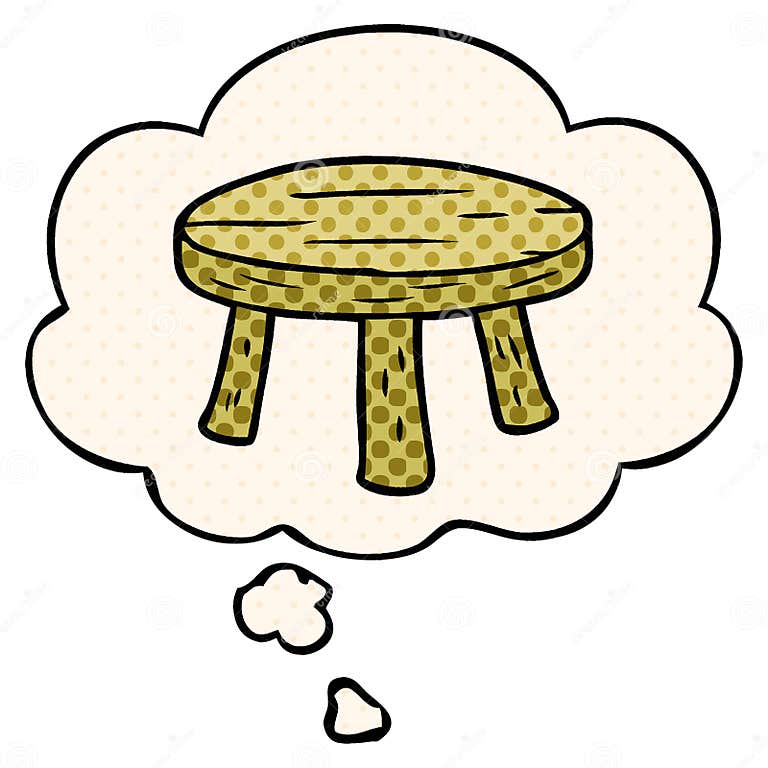 A Creative Cartoon Small Stool and Thought Bubble in Comic Book Style ...