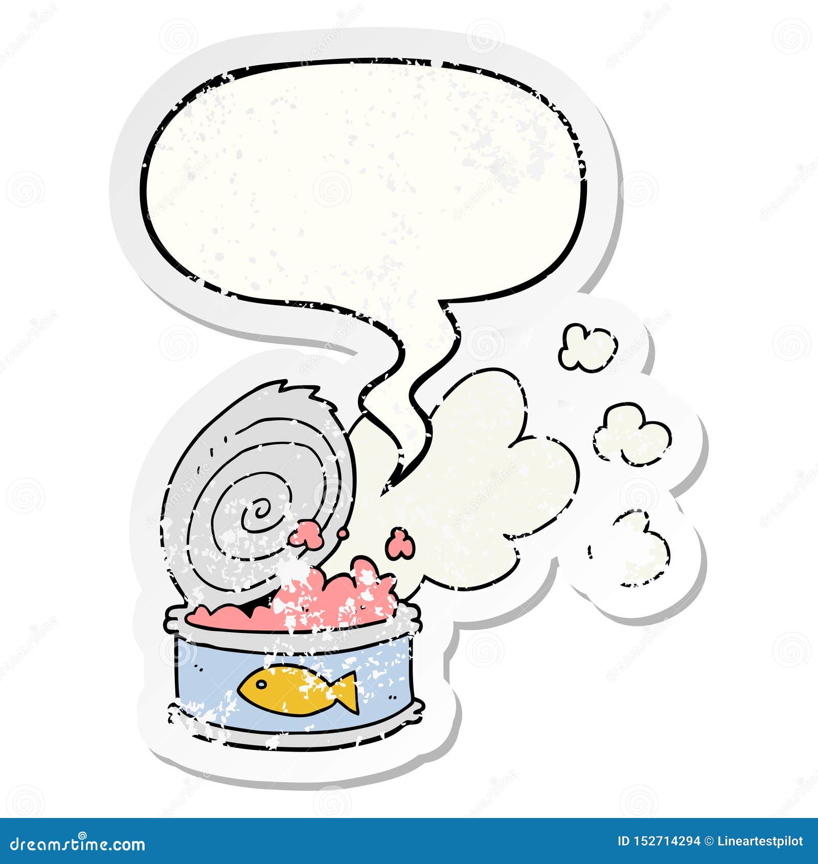 A Creative Cartoon Smelly Can of Fish and Speech Bubble Distressed ...