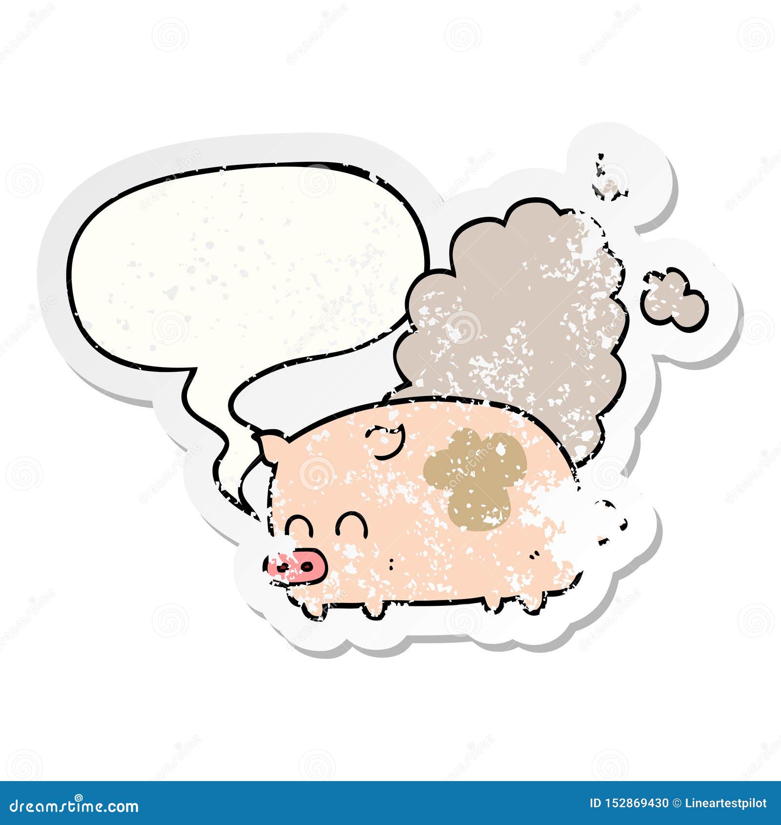 A Creative Cartoon Smelly Pig and Speech Bubble Distressed Sticker ...