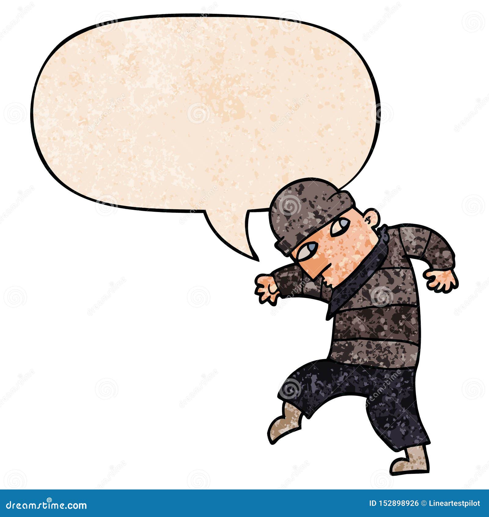 A Creative Cartoon Sneaking Thief and Speech Bubble in Retro Texture ...