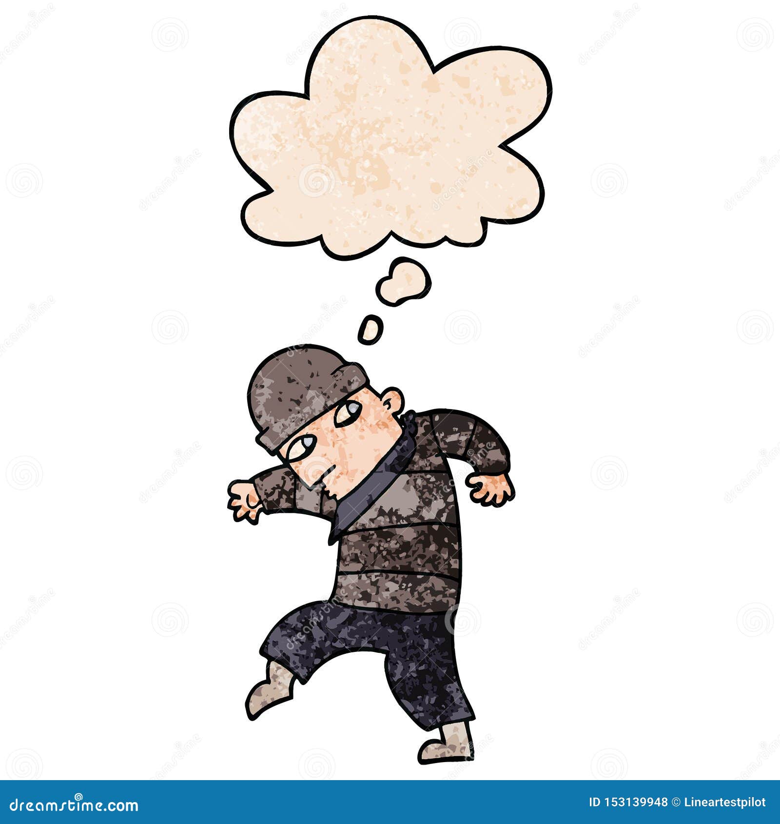 A Creative Cartoon Sneaking Thief and Thought Bubble in Grunge Texture ...
