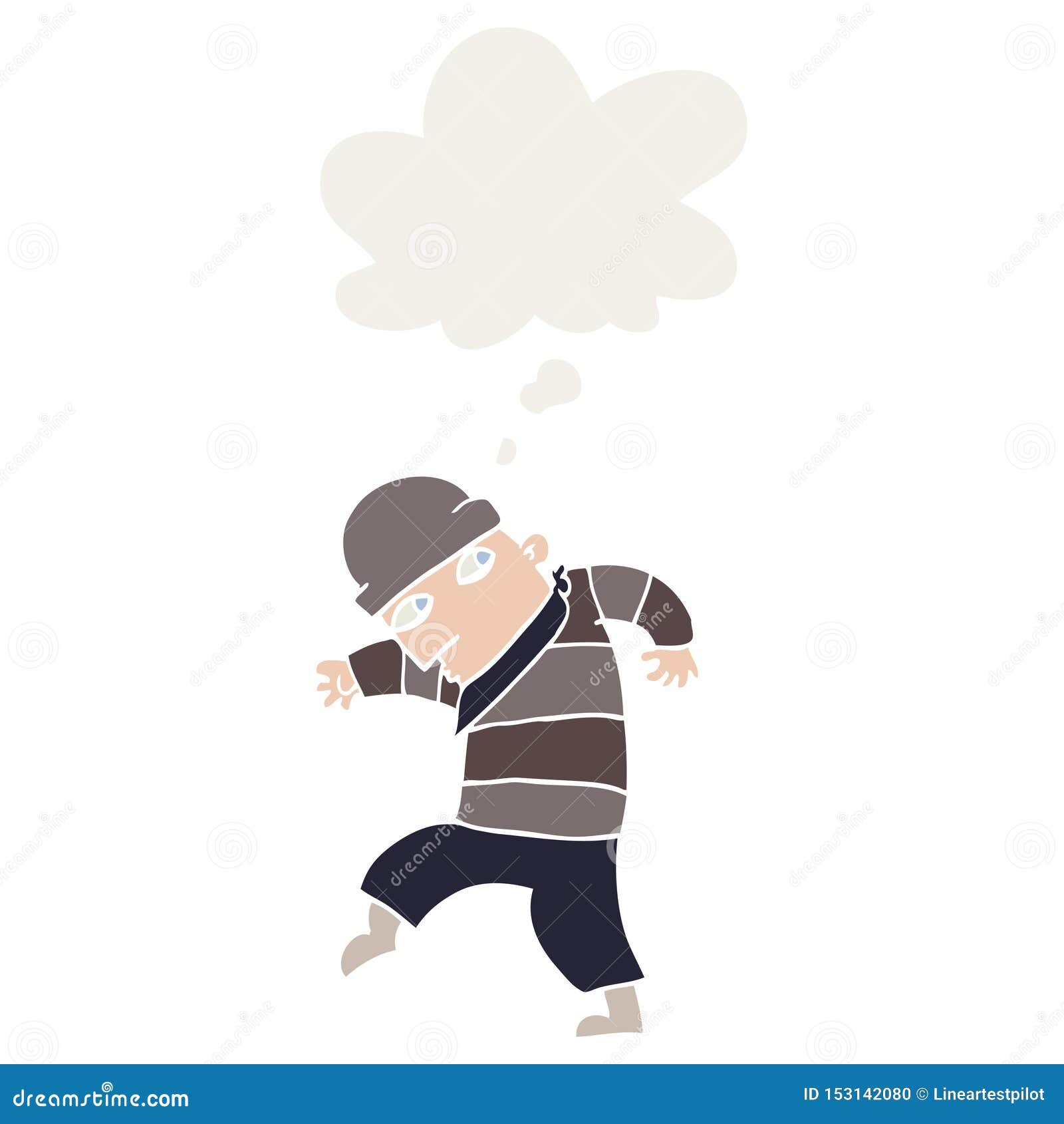 A Creative Cartoon Sneaking Thief and Thought Bubble in Retro Style ...