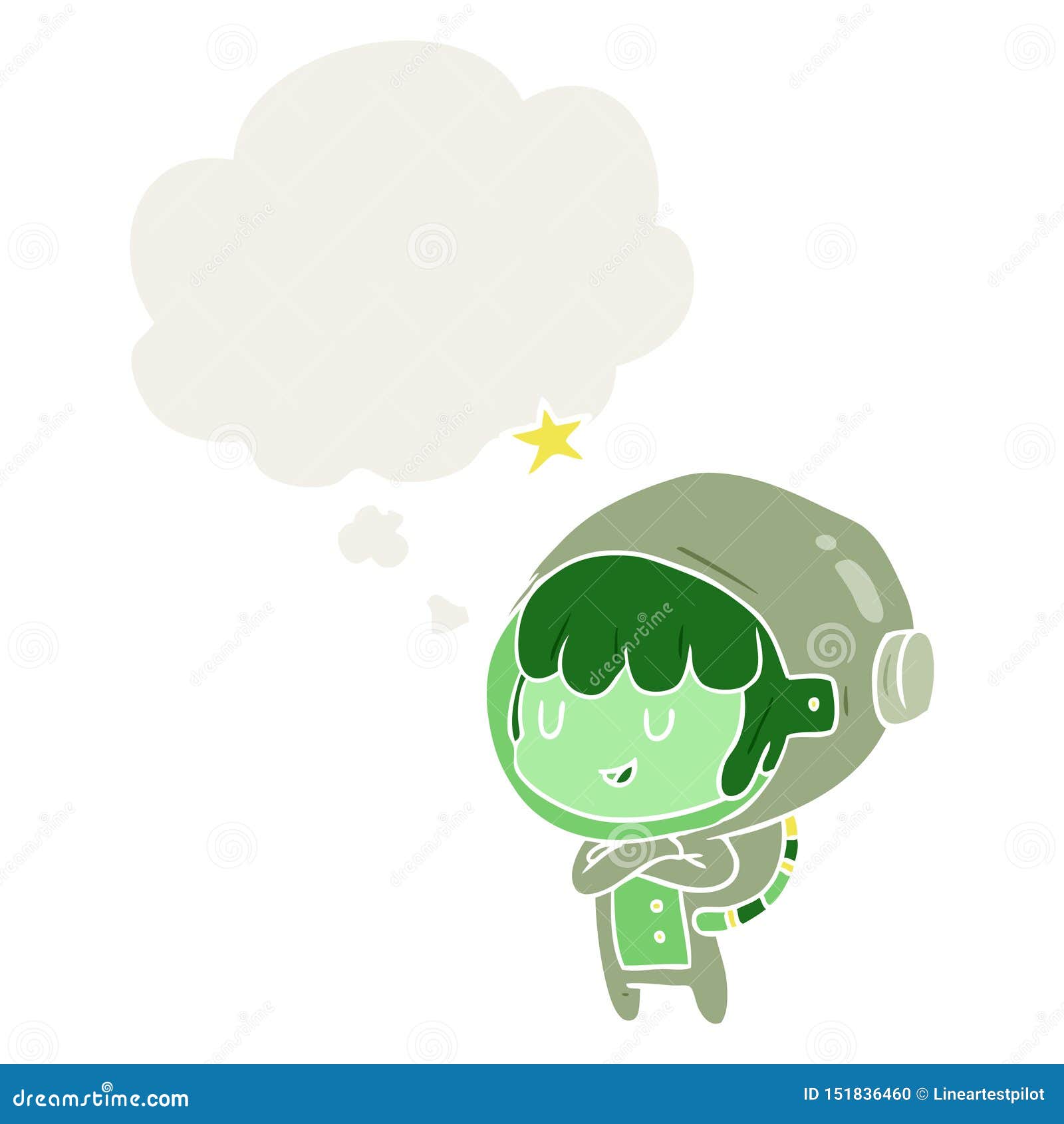 A Creative Cartoon Space Girl and Thought Bubble in Retro Style Stock ...