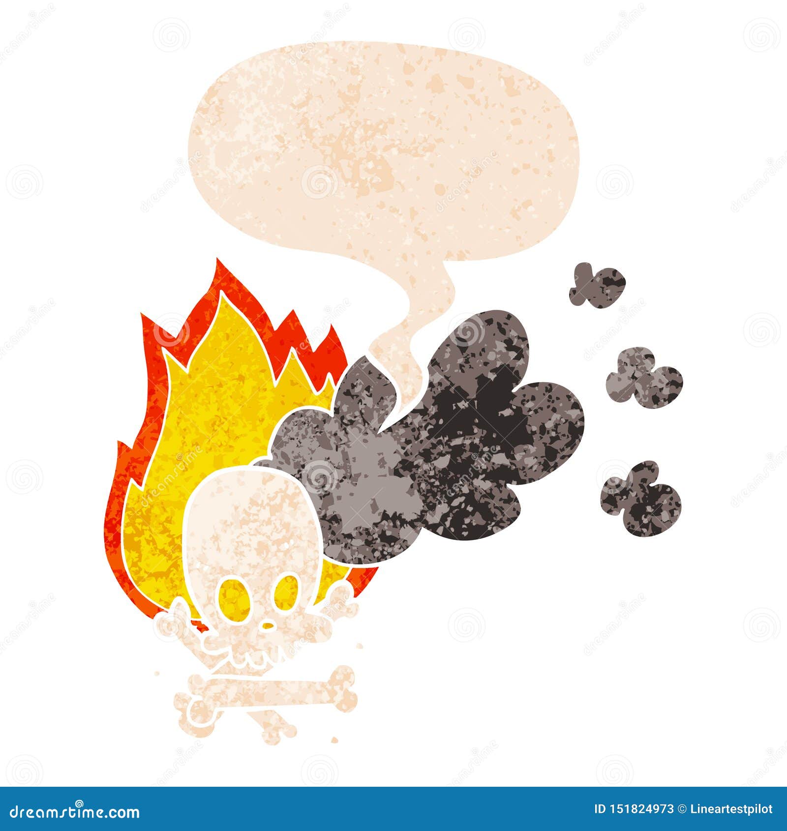 A Creative Cartoon Spooky Burning Bones and Speech Bubble in Retro ...