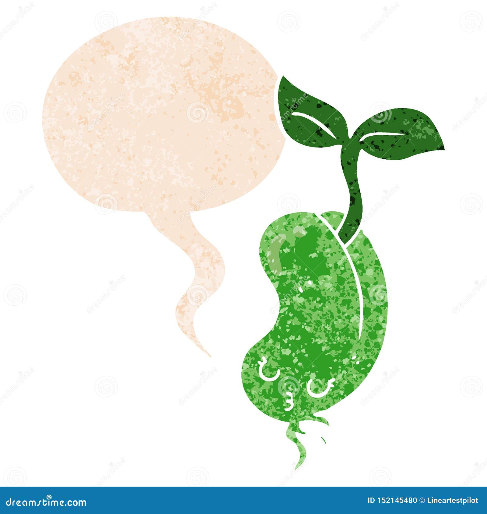 A Creative Cartoon Sprouting Bean and Speech Bubble in Retro Textured ...