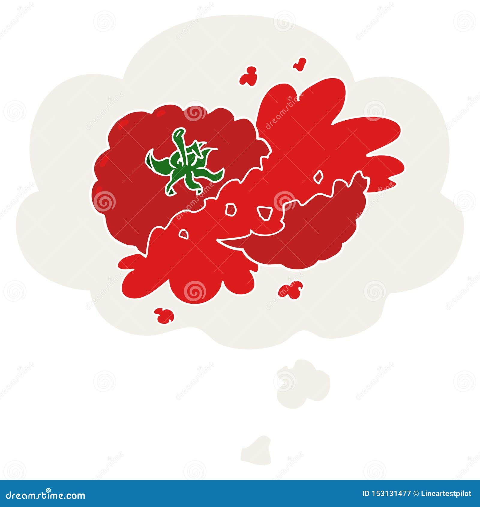A Creative Cartoon Squashed Tomato and Thought Bubble in Retro Style ...