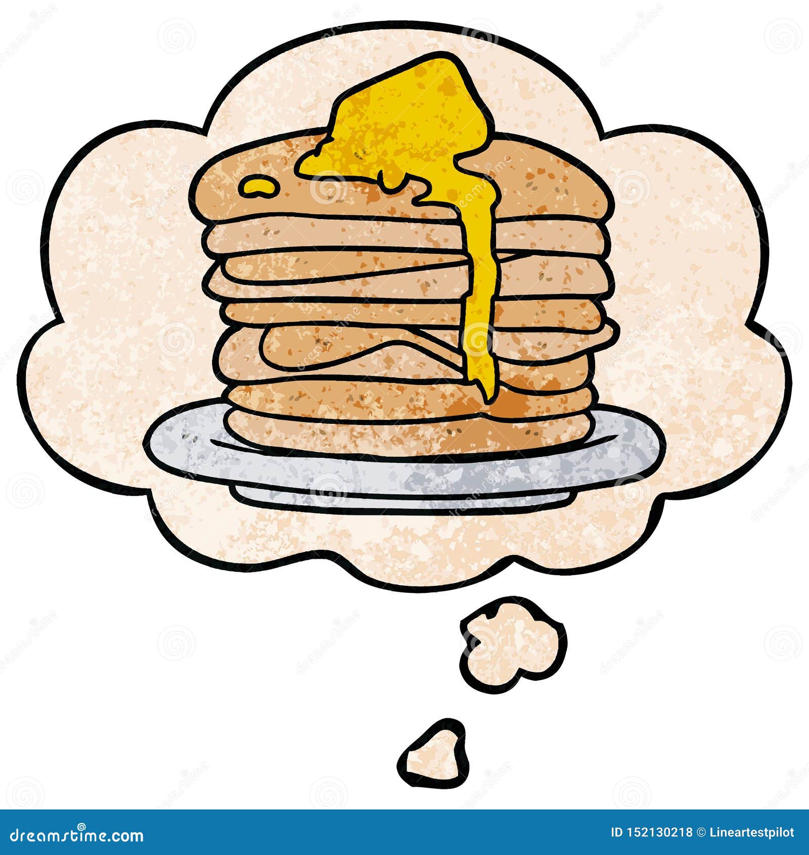 A Creative Cartoon Stack of Pancakes and Thought Bubble in Grunge ...