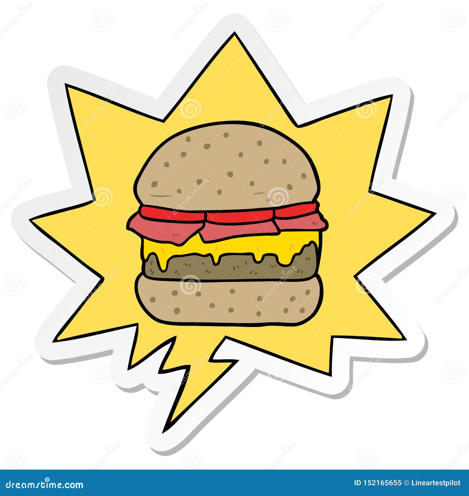 A Creative Cartoon Stacked Burger and Speech Bubble Sticker Stock ...