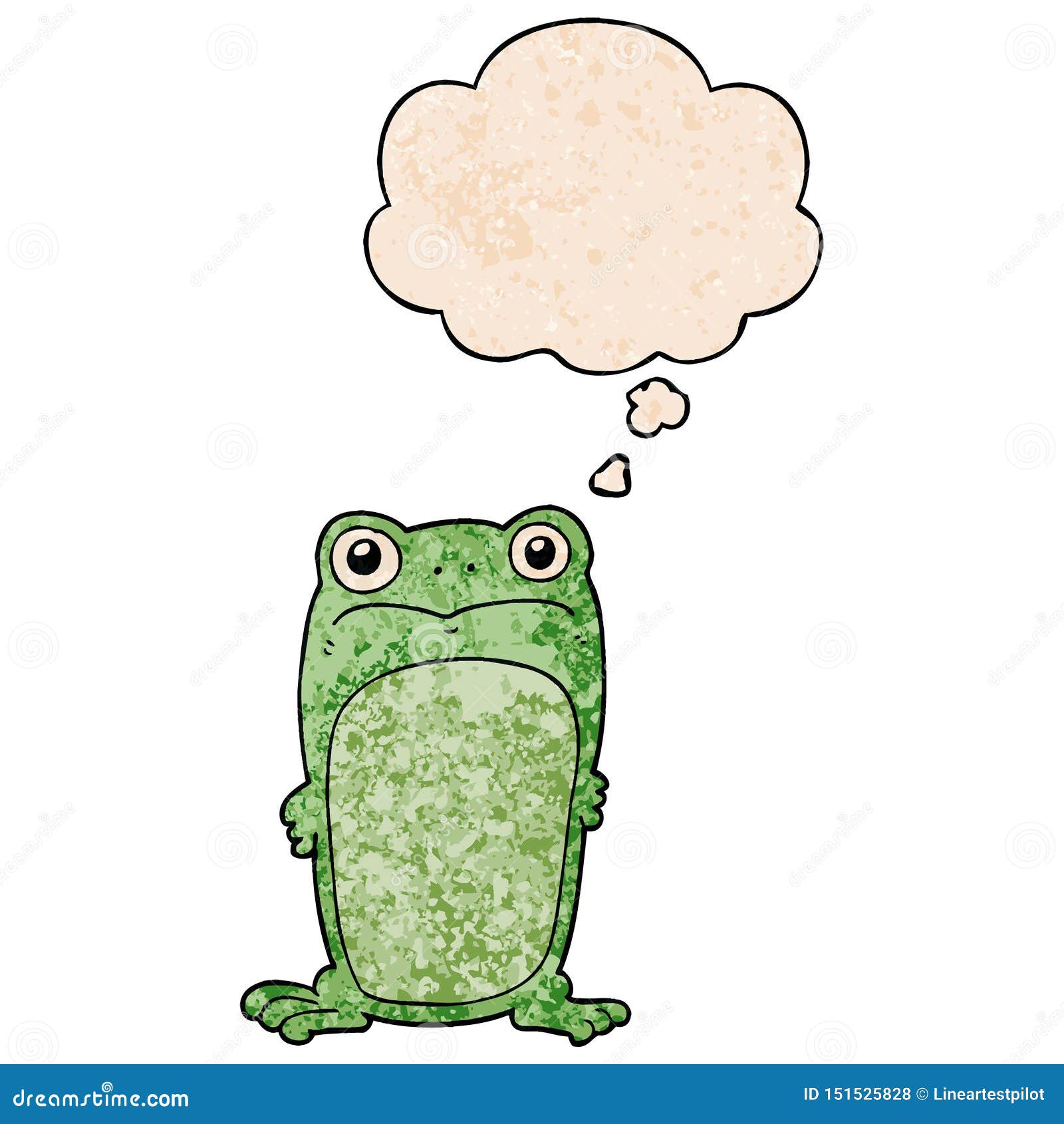 A Creative Cartoon Staring Frog and Thought Bubble in Grunge Texture ...