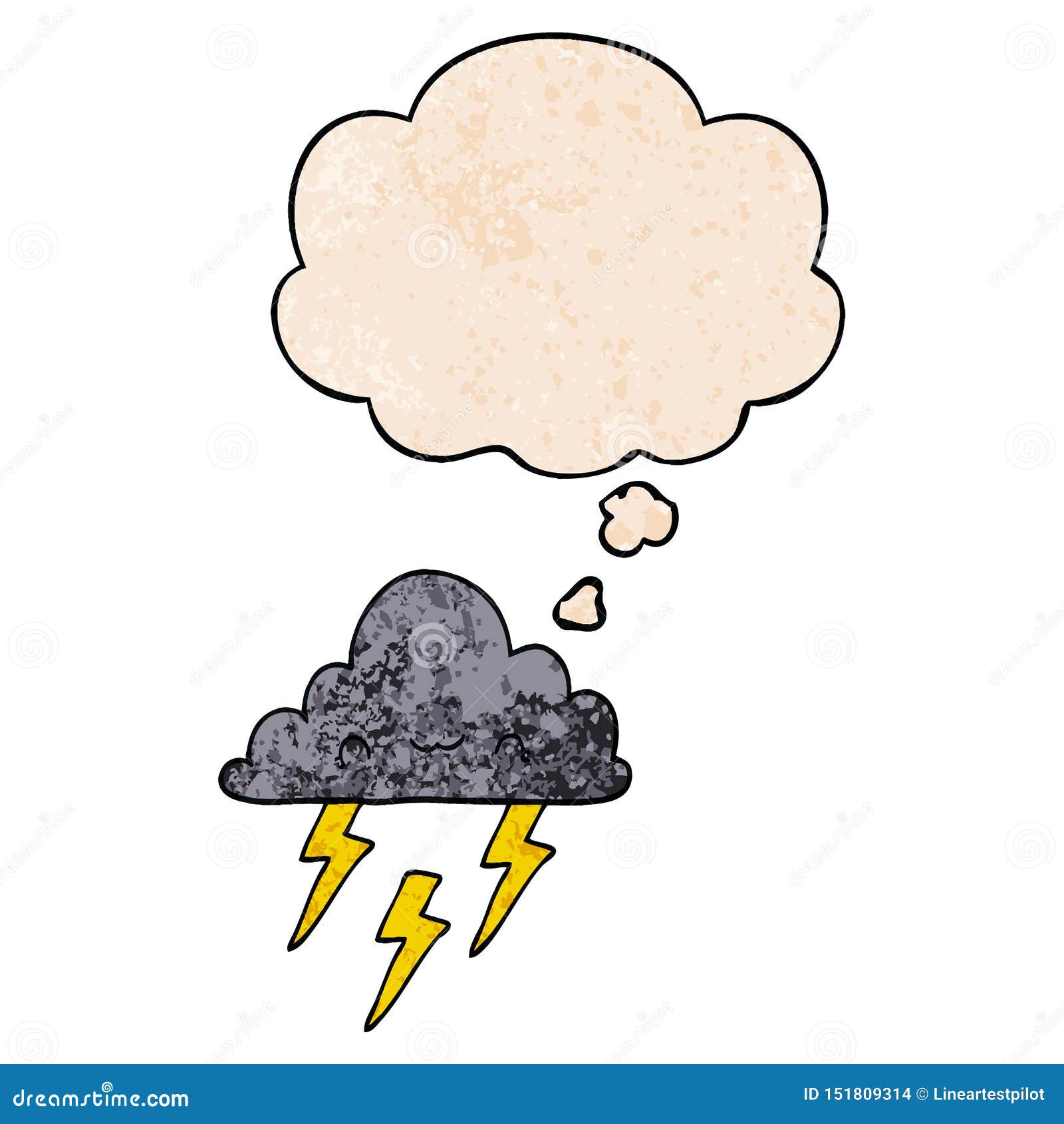 A Creative Cartoon Storm Cloud and Thought Bubble in Grunge Texture ...