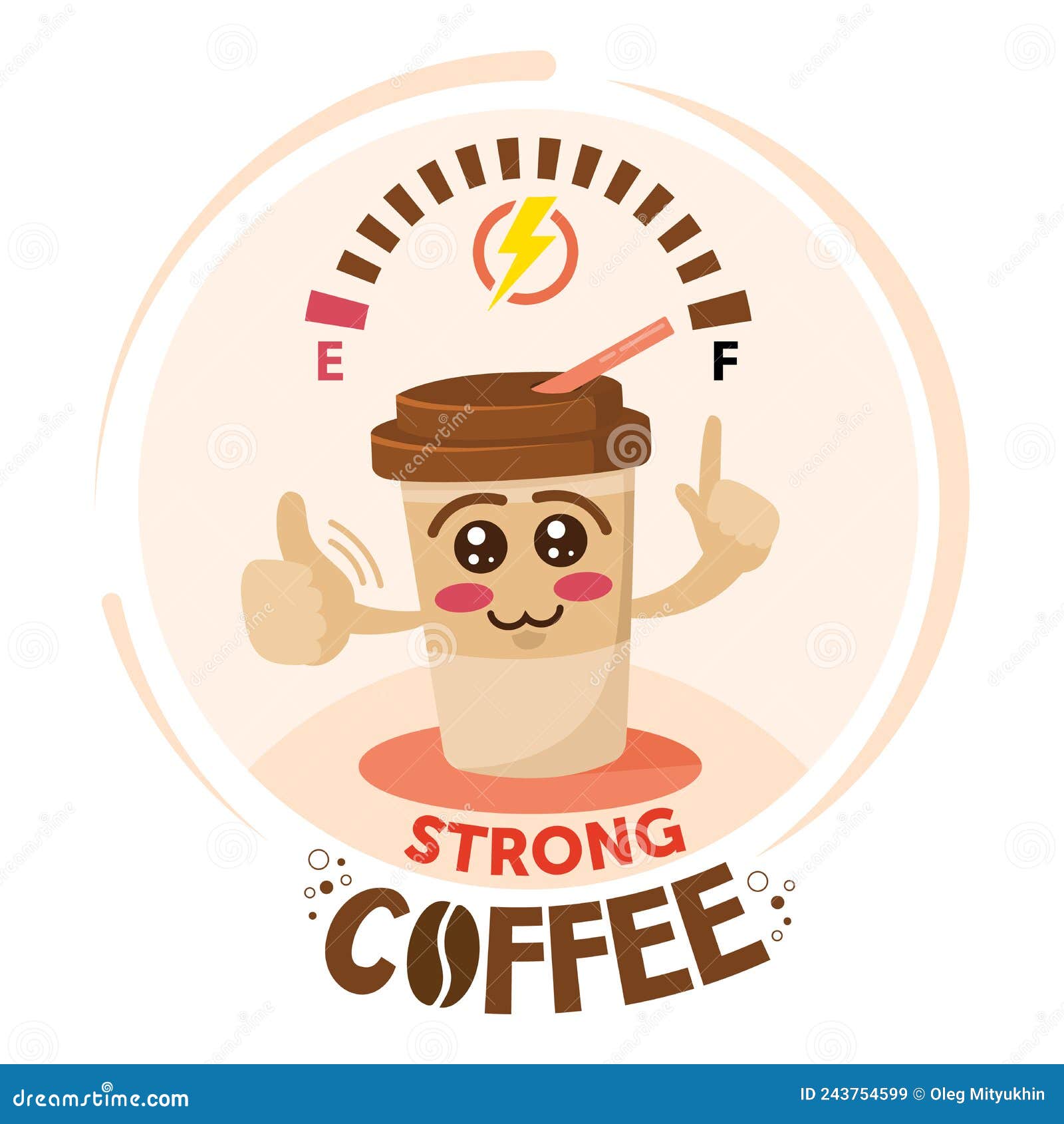 Creative Cartoon Strong Coffee Concept. Funny Cup of Coffee Mascot ...