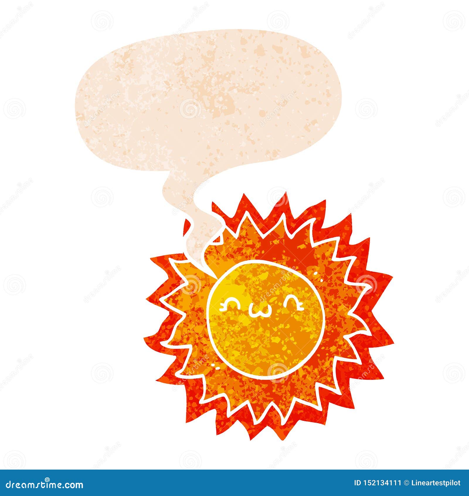 A Creative Cartoon Sun and Speech Bubble in Retro Textured Style Stock ...