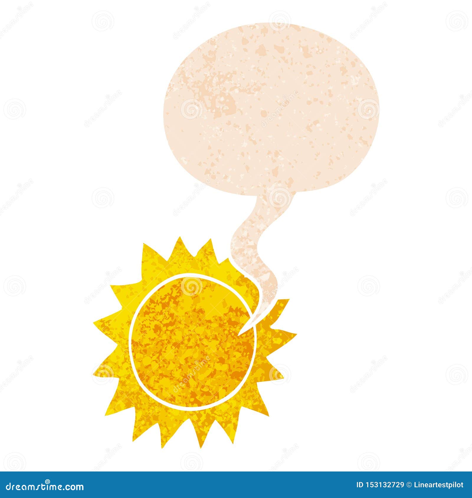 A Creative Cartoon Sun and Speech Bubble in Retro Textured Style Stock ...
