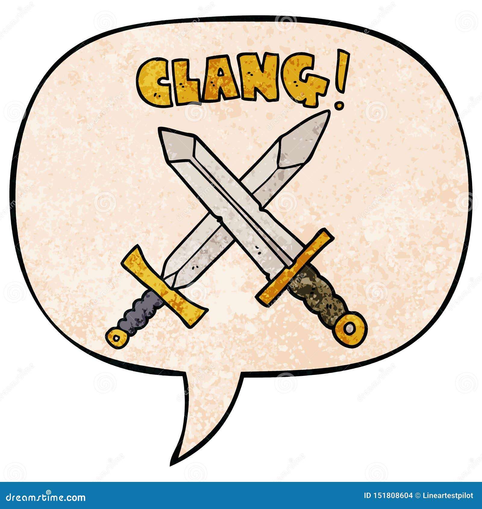 A Creative Cartoon Sword Fight and Speech Bubble in Retro Texture Style ...