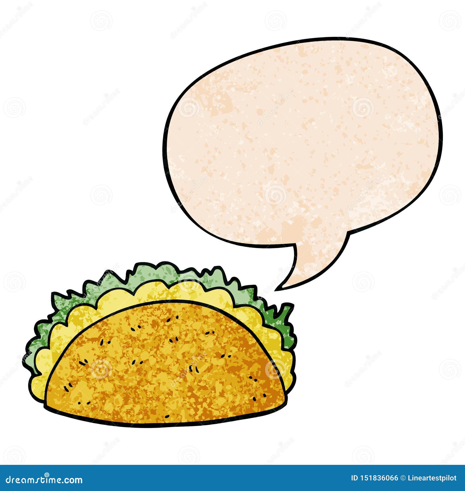 A Creative Cartoon Taco and Speech Bubble in Retro Texture Style Stock ...