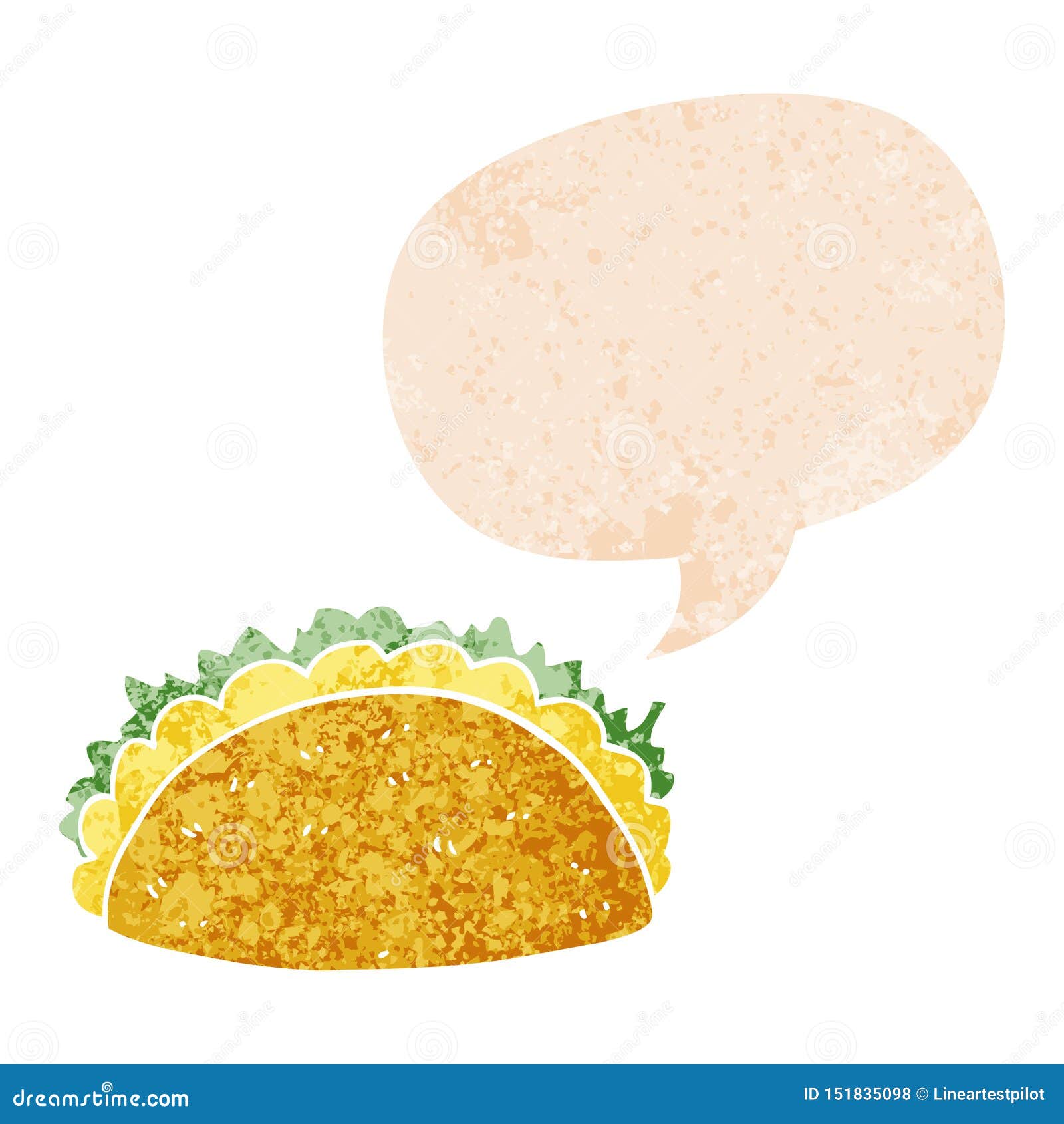 A Creative Cartoon Taco and Speech Bubble in Retro Textured Style Stock ...