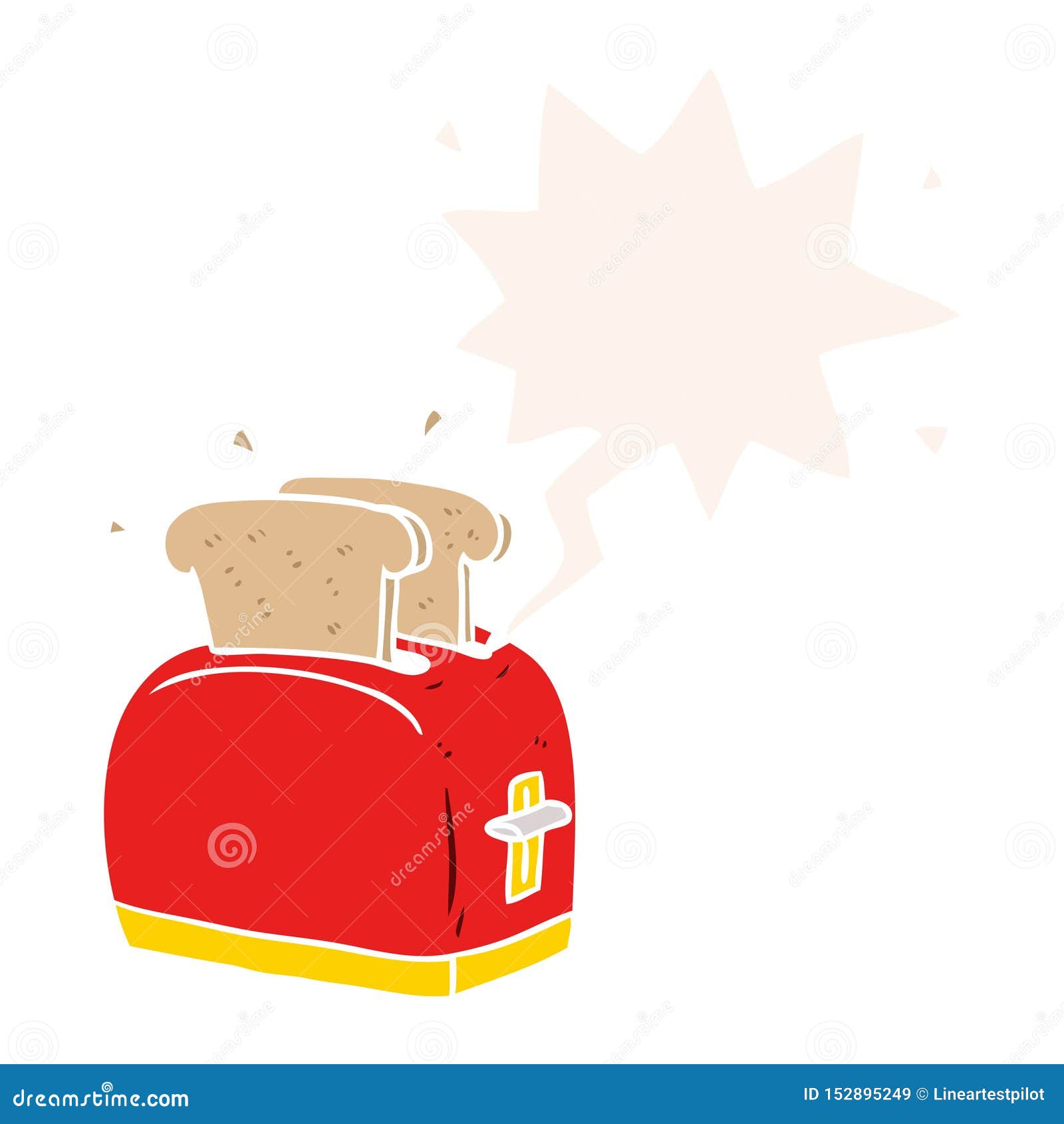 A Creative Cartoon Toaster Toasting Bread and Speech Bubble in Retro ...