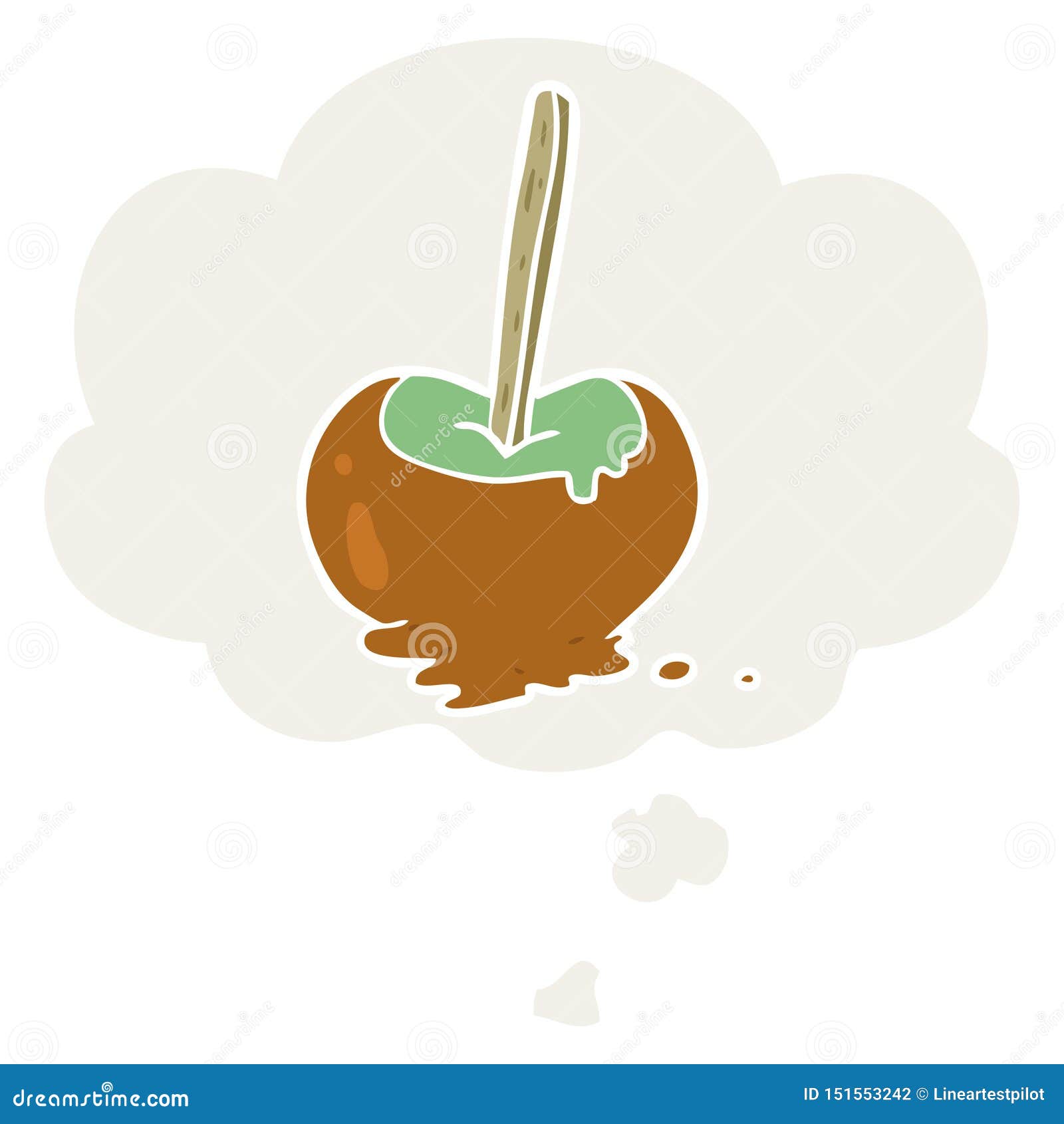 A Creative Cartoon Toffee Apple and Thought Bubble in Retro Style Stock ...