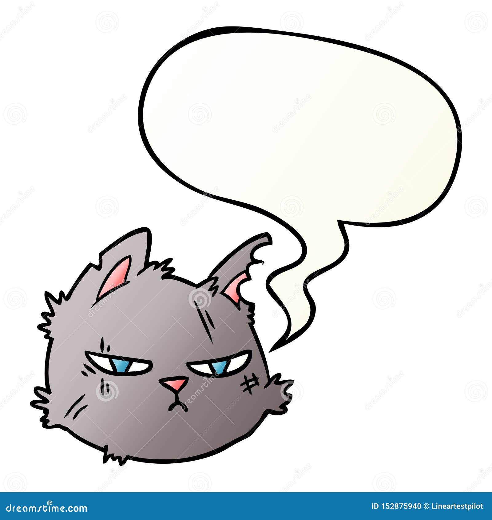 A Creative Cartoon Tough Cat Face and Speech Bubble in Smooth Gradient ...