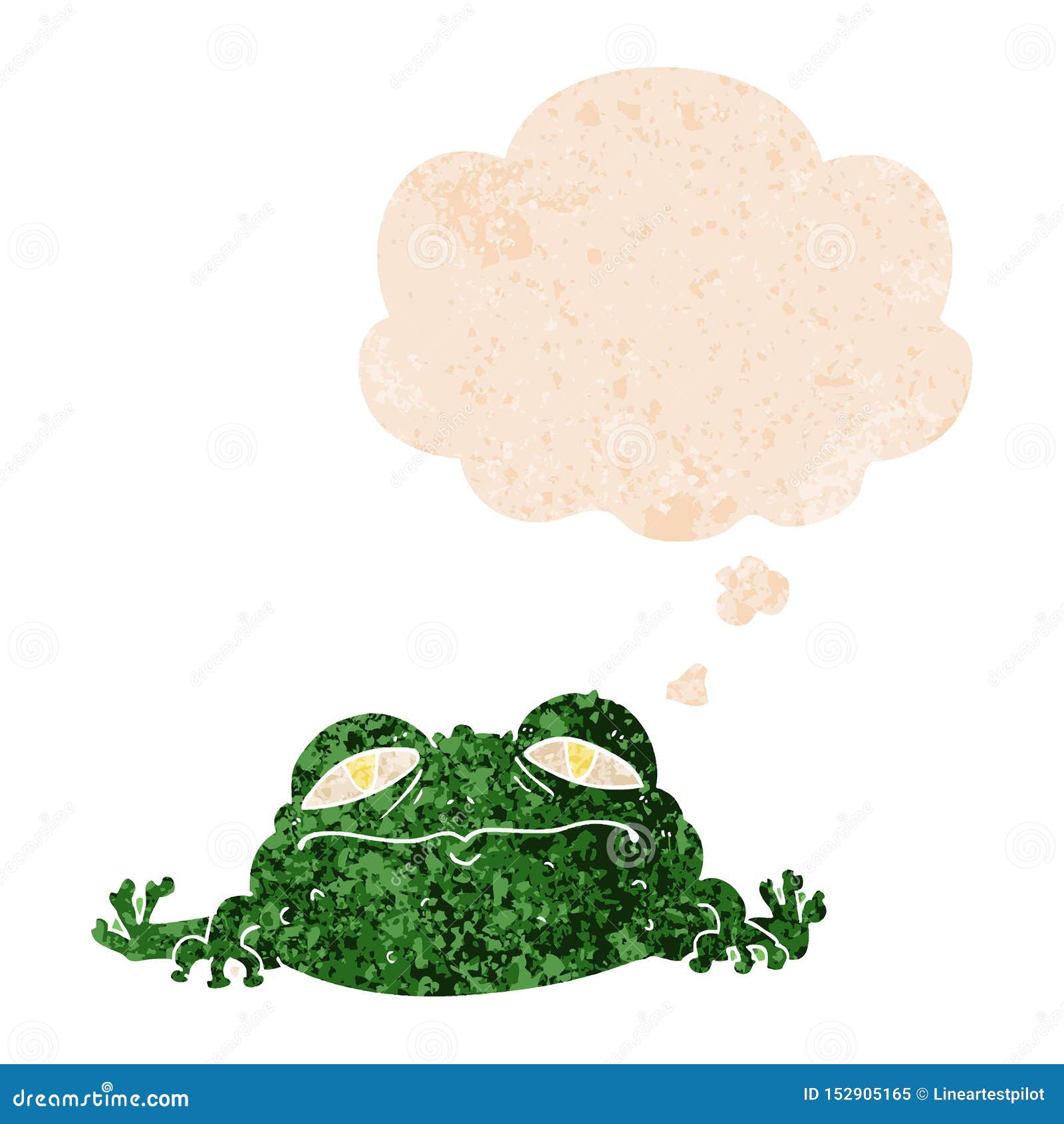 A Creative Cartoon Ugly Frog and Thought Bubble in Retro Textured Style ...