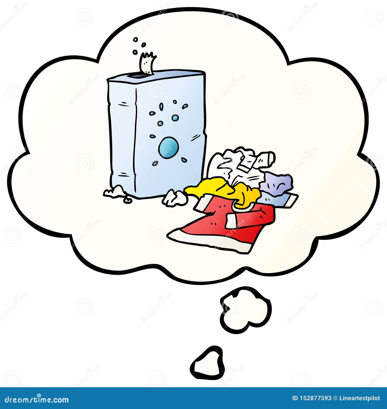 A Creative Cartoon Washing Powder and Laundry and Thought Bubble in ...