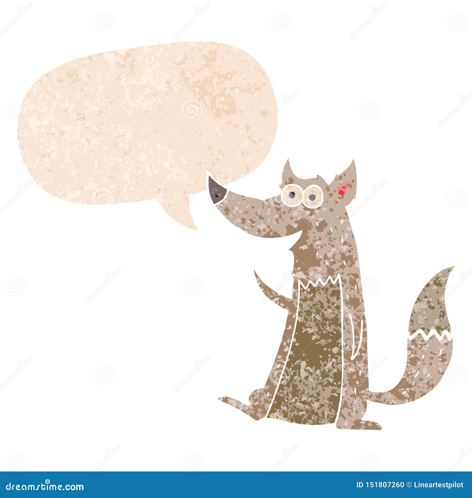 A Creative Cartoon Wolf and Speech Bubble in Retro Textured Style Stock ...