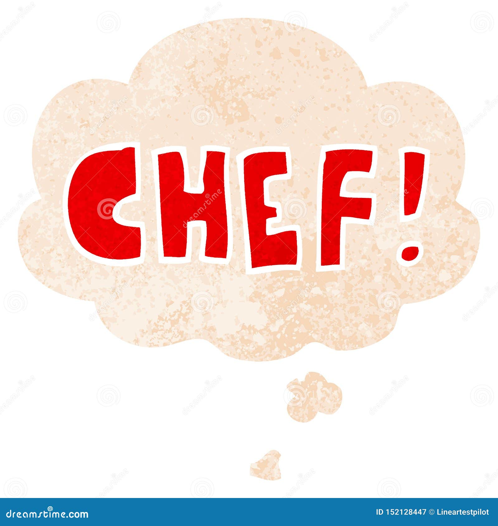 A Creative Cartoon Word Chef and Thought Bubble in Retro Textured Style ...