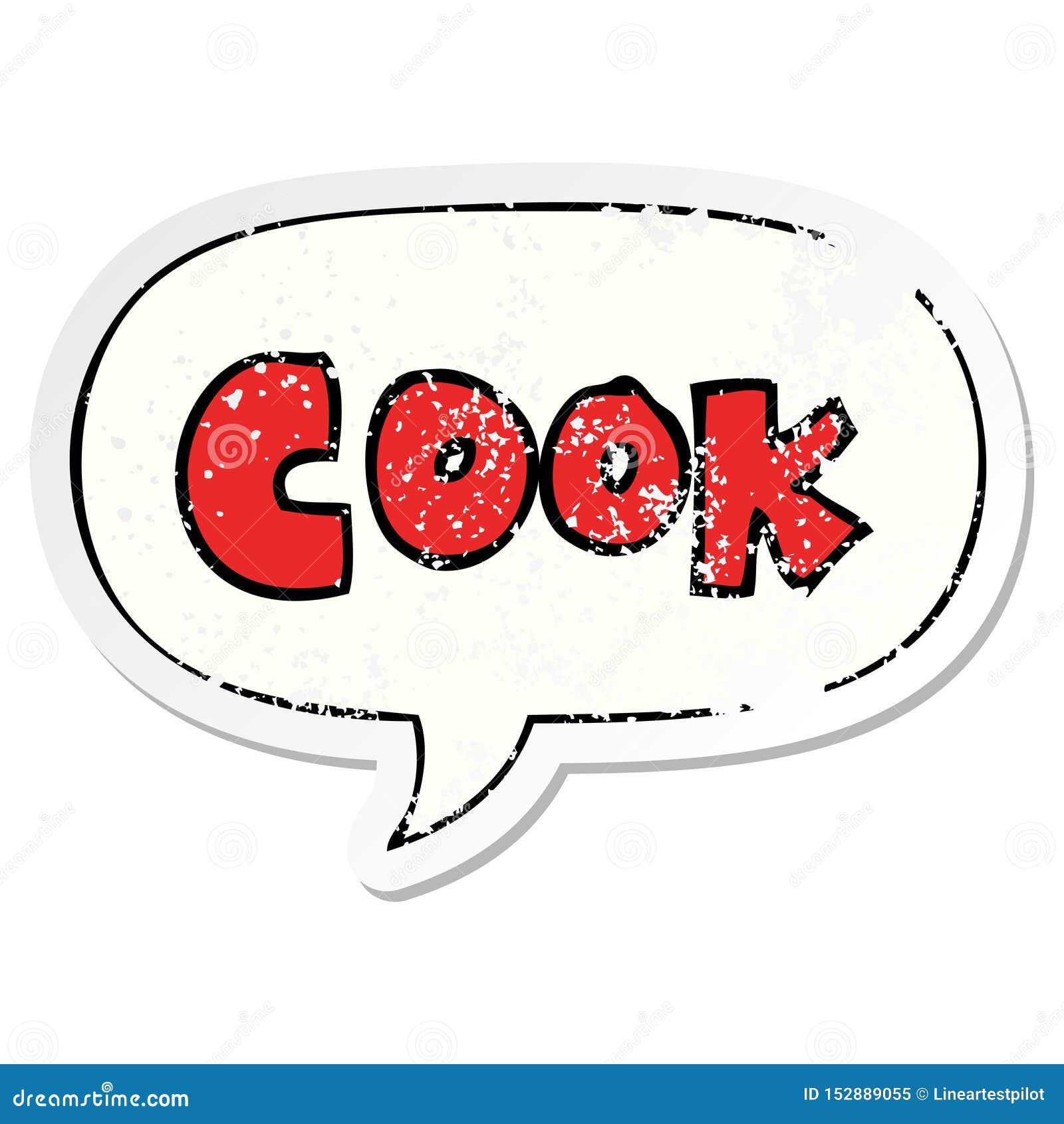 A Creative Cartoon Word Cook and Speech Bubble Distressed Sticker Stock ...