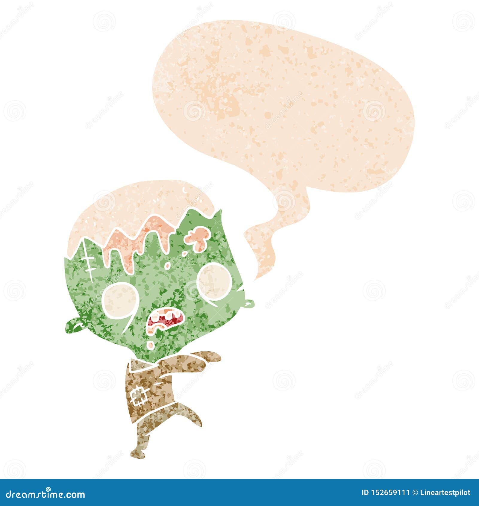 A Creative Cartoon Zombie and Speech Bubble in Retro Textured Style ...