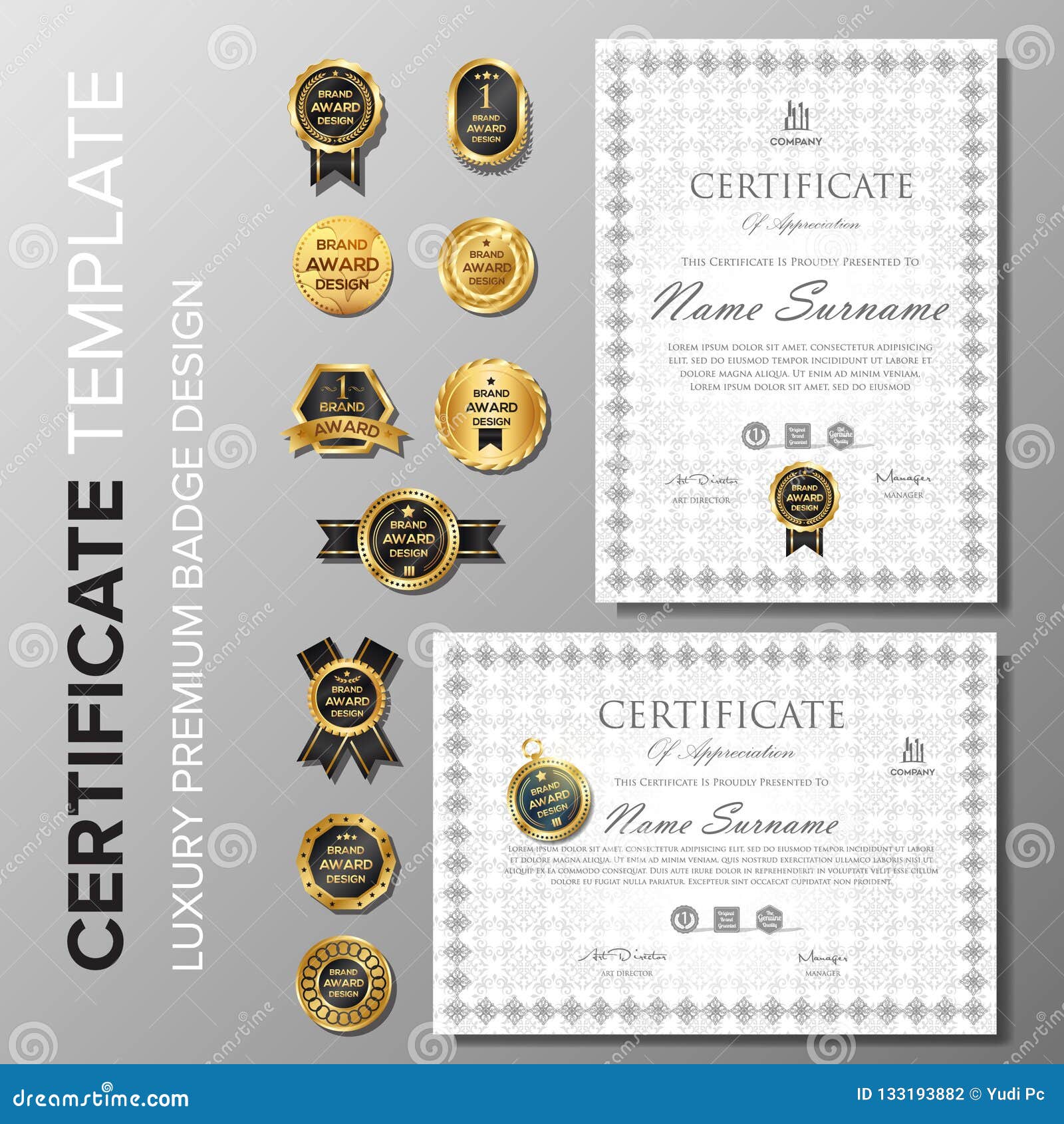 Creative Certificate Design with Badge Vector Illustration Stock Vector ...