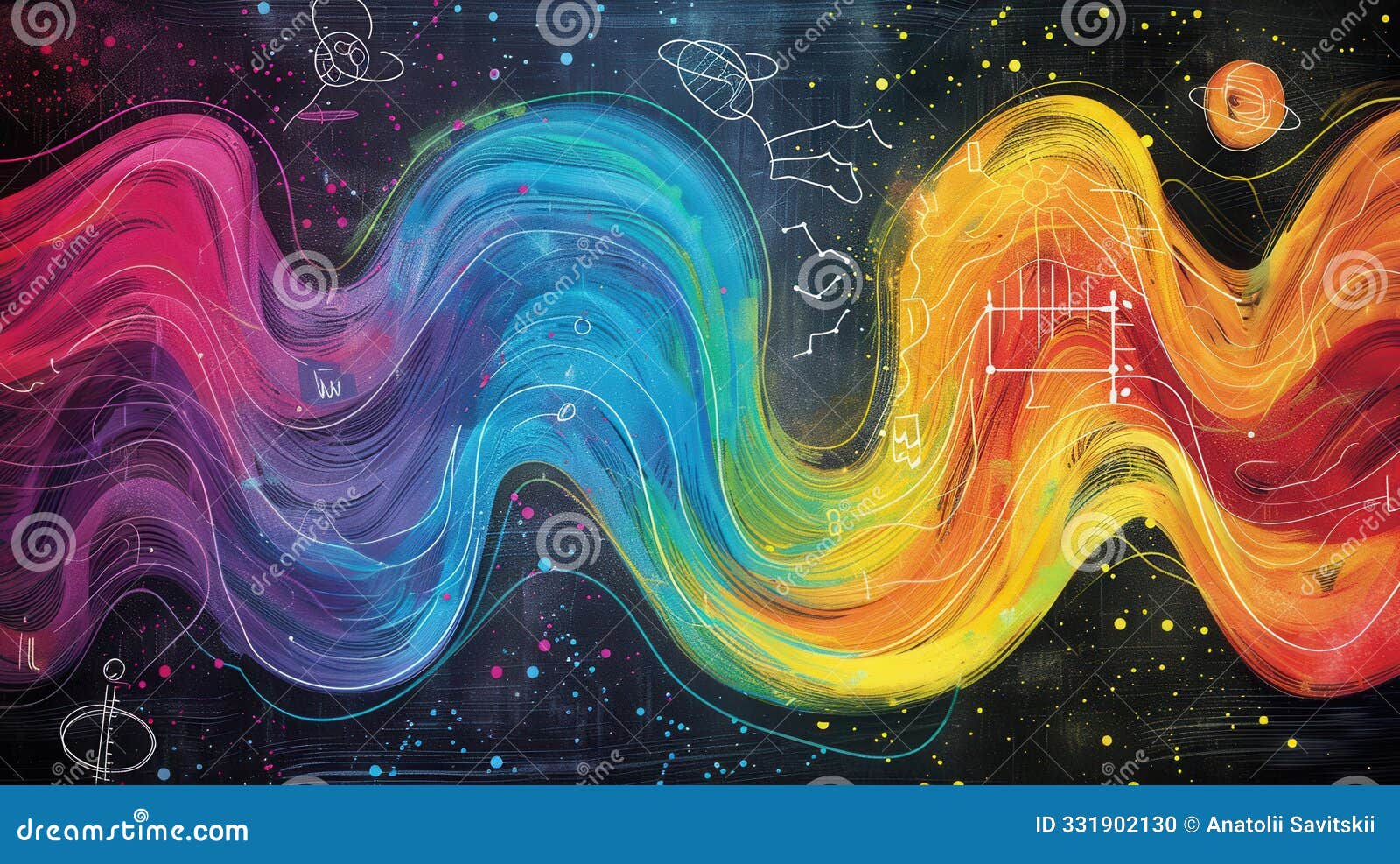 Creative Chalkboard Artwork Features Colorful Waves Intertwining with ...