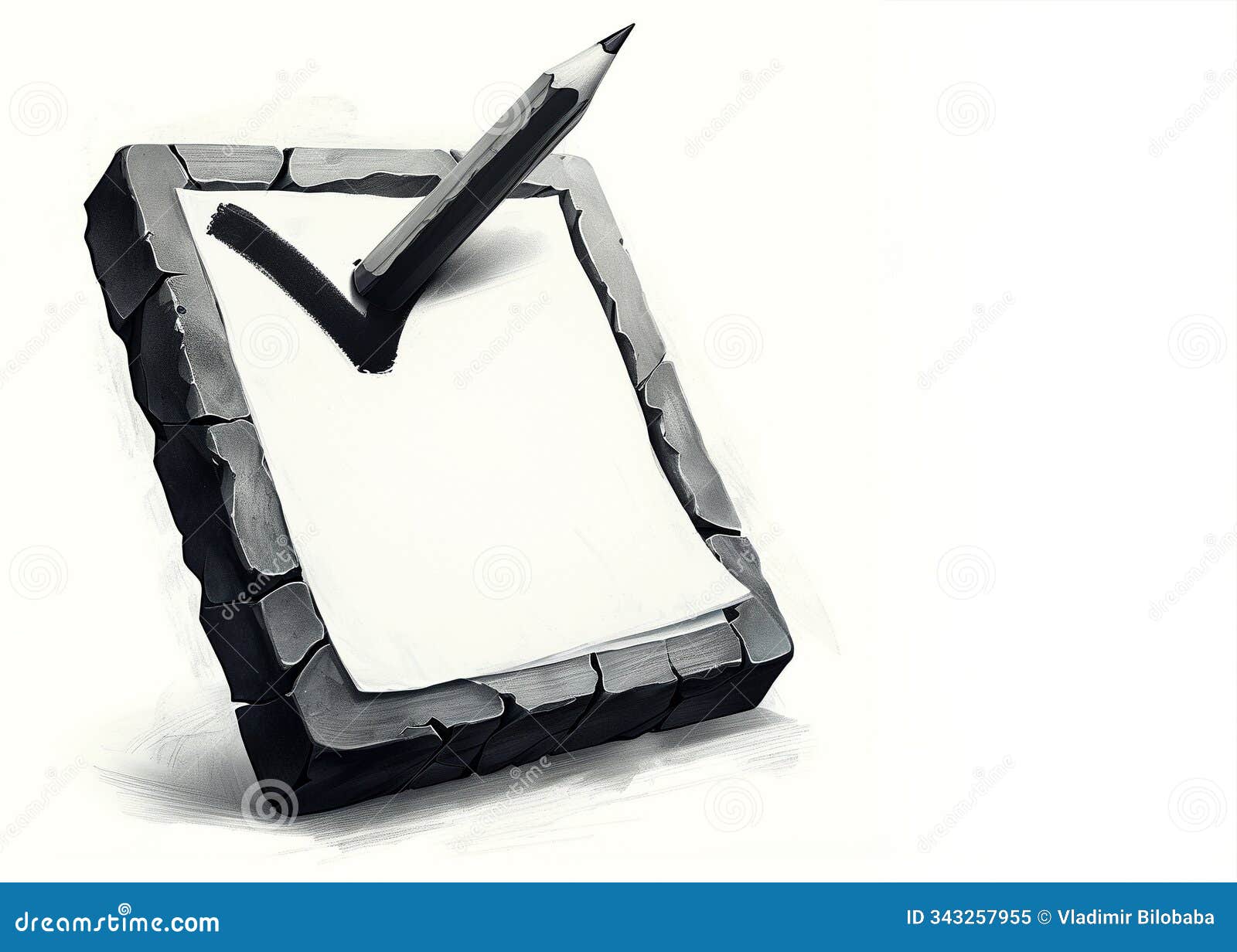 Creative Checklist with a Stone Frame and Pencil Resting on an Empty ...