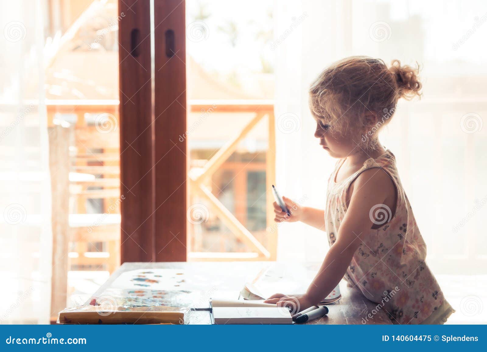 Creative Child Drawing in Room with Back Light Creative Working ...