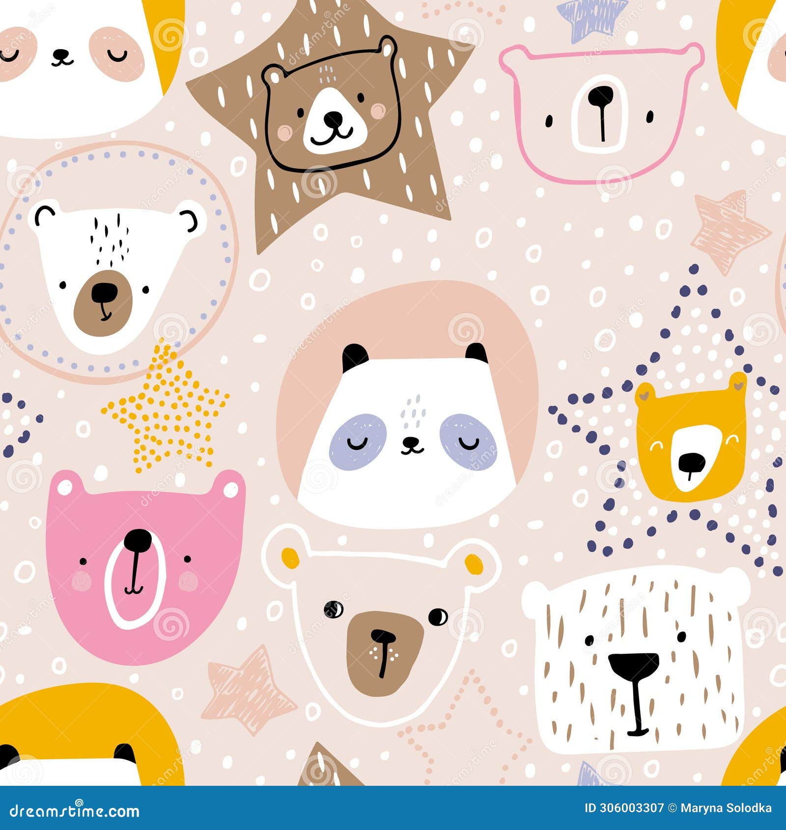 Creative Childish Pattern with Cute Bears in Different Shapes. Modern ...