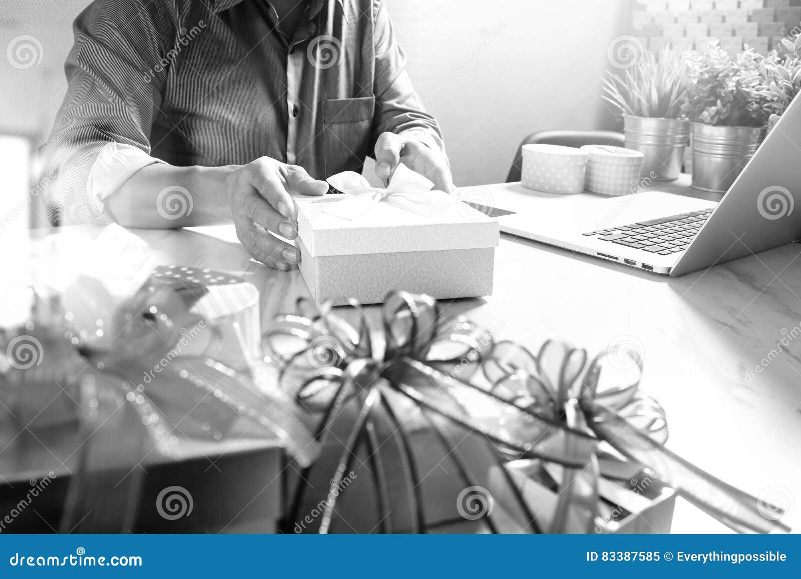 Creative Choosing Gift with Laptop Computer and Smart Phone on M Stock ...