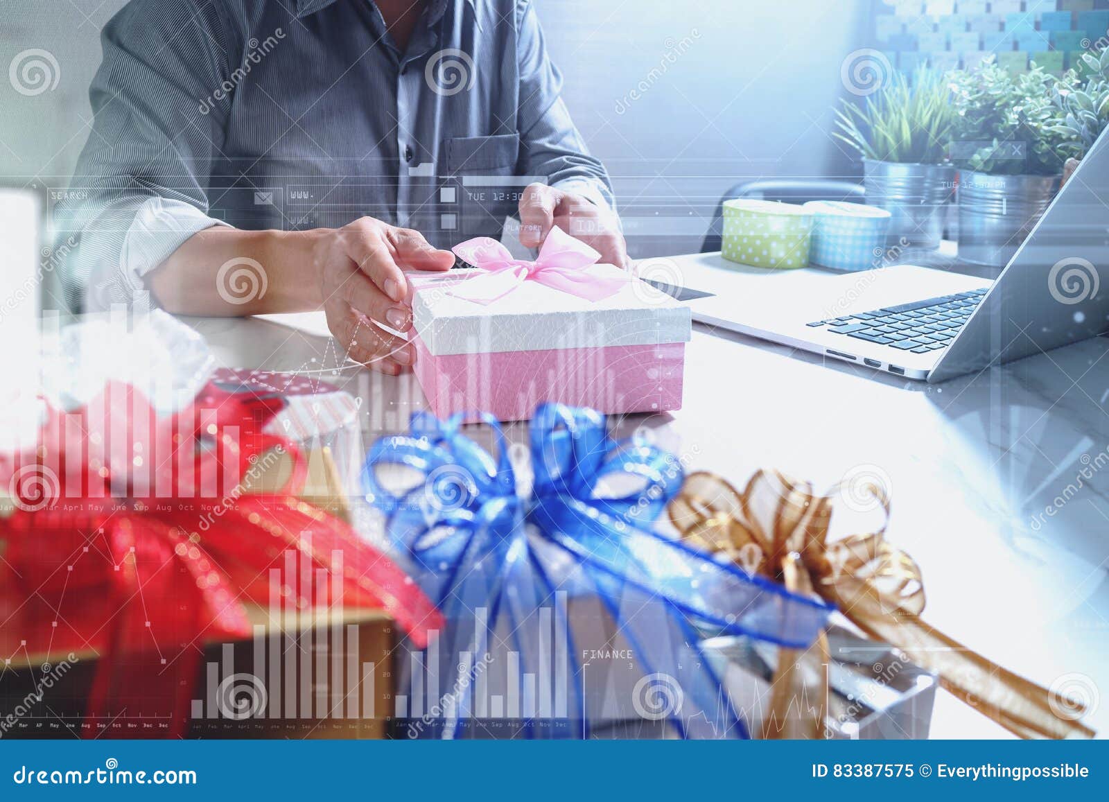 Creative Choosing Gift with Laptop Computer and Smart Phone on M Stock ...